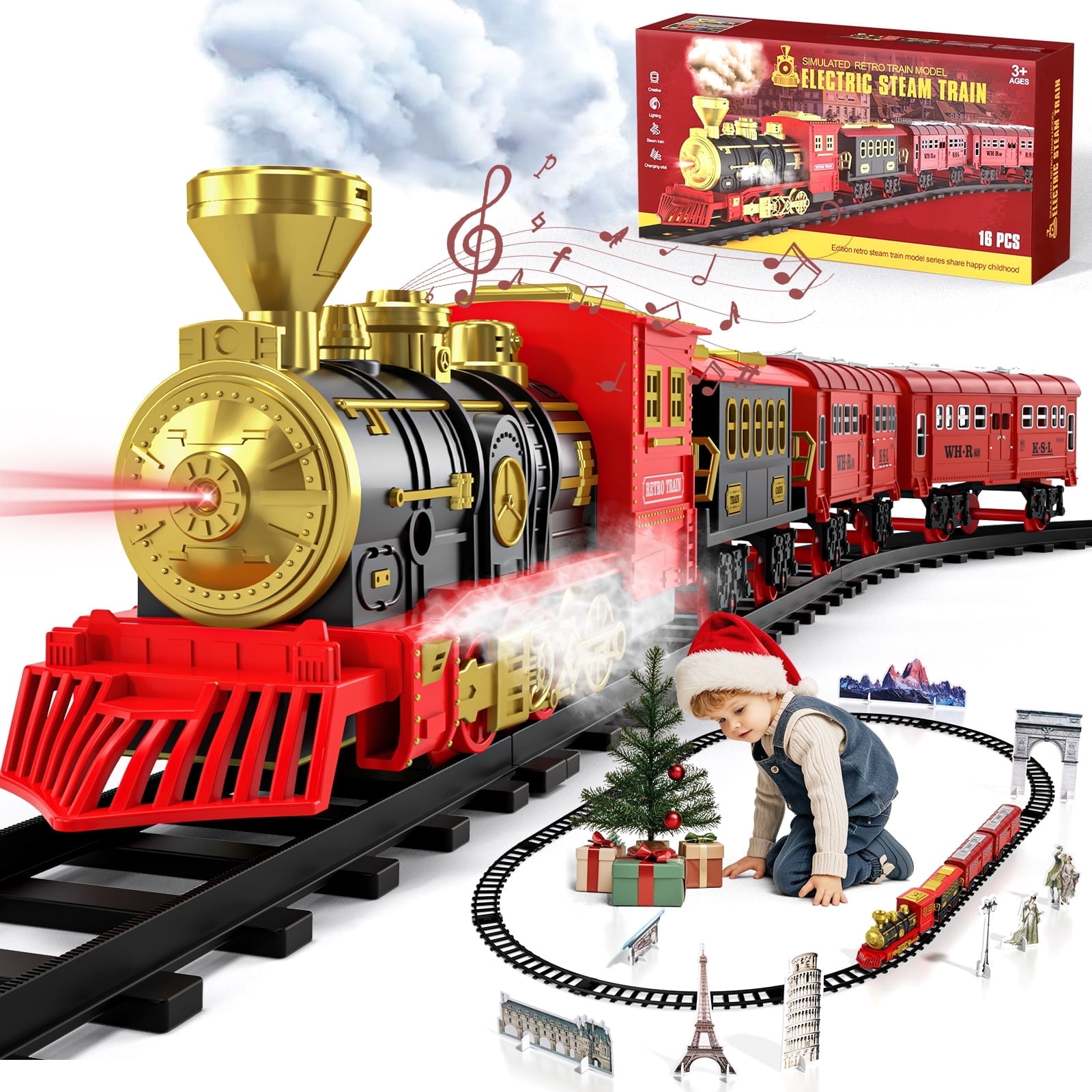 OROLIVING Train Set for Kids 2-8, Electric Tracks with Steam Smoke ...