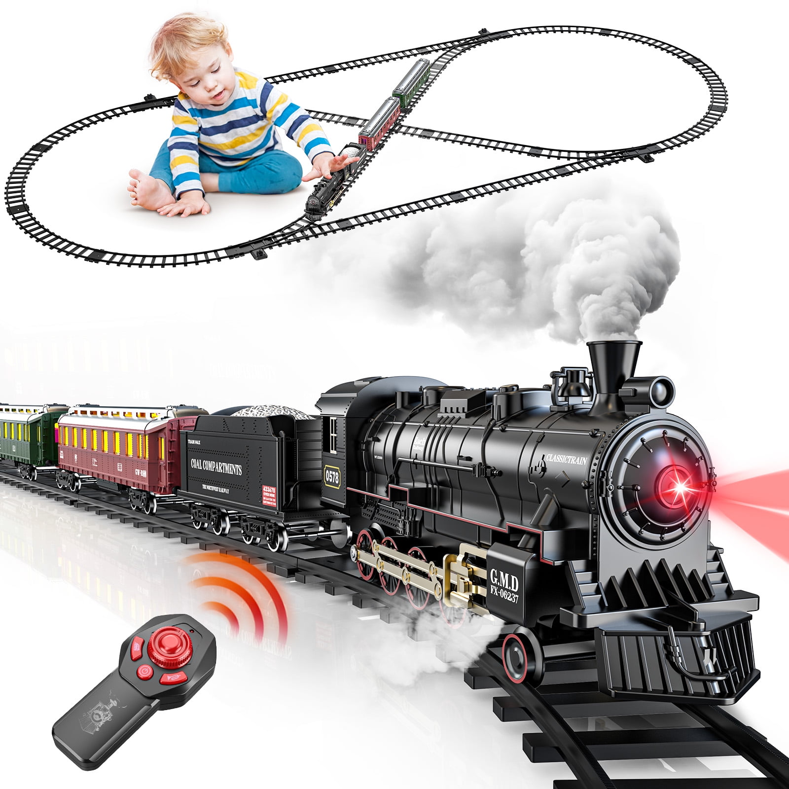 Loheer Train Set for Boys, Remote Control Train Sets with Steam ...