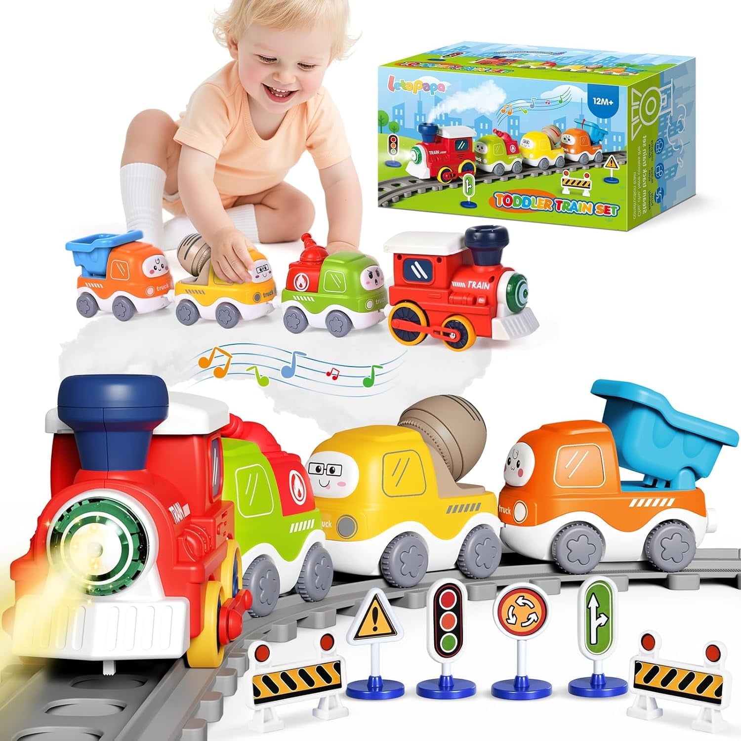 Train Set for Toddlers w/Steam, Sound & Lights, Toddler Toys for Age 2 ...