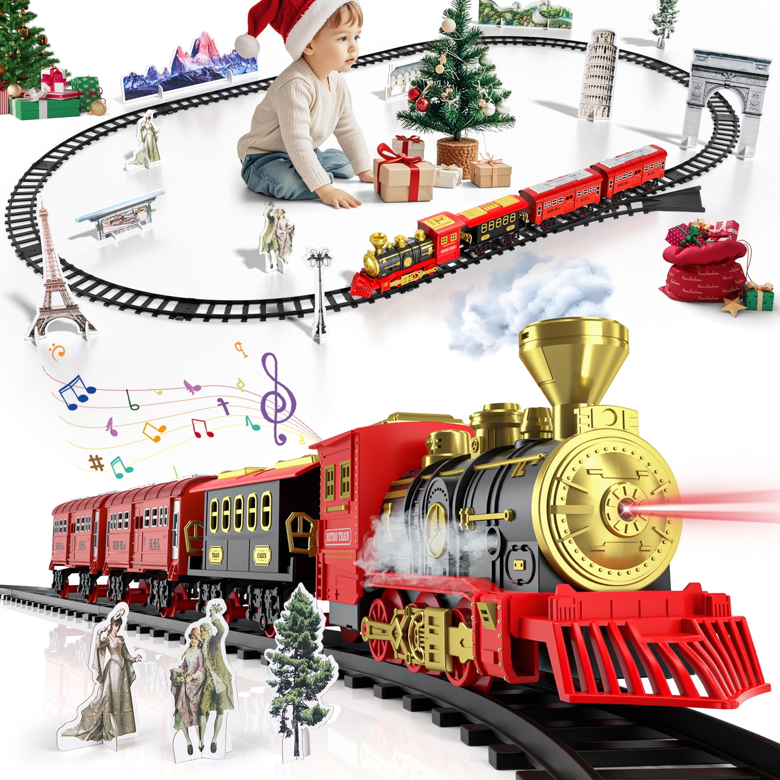 KWANITHINK Toy Train Set, Smoke, Lights, Sound, Rechargeable Steam ...