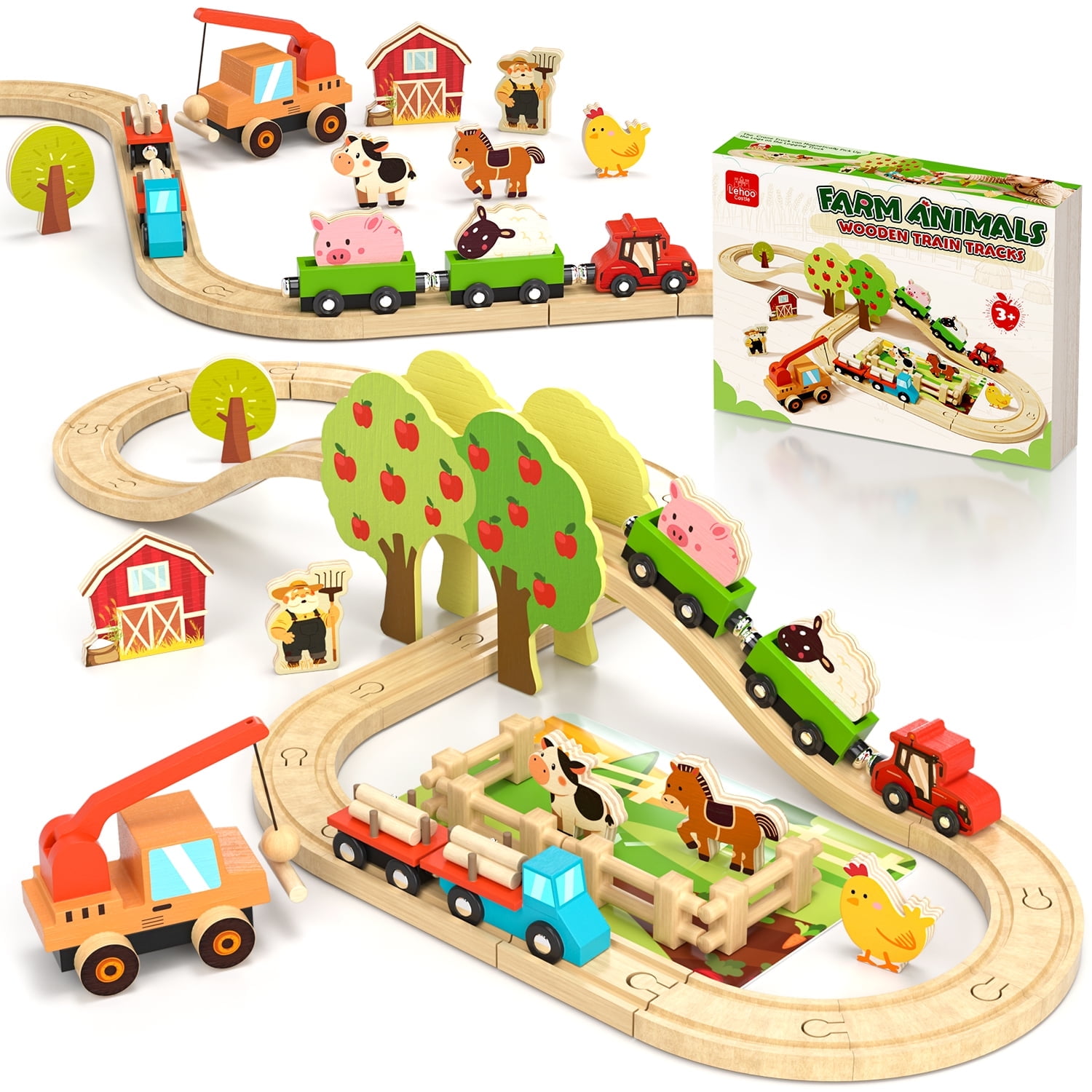 Train Set, Wooden Train Set for Kids, Train Toys for Toddlers, Toy ...