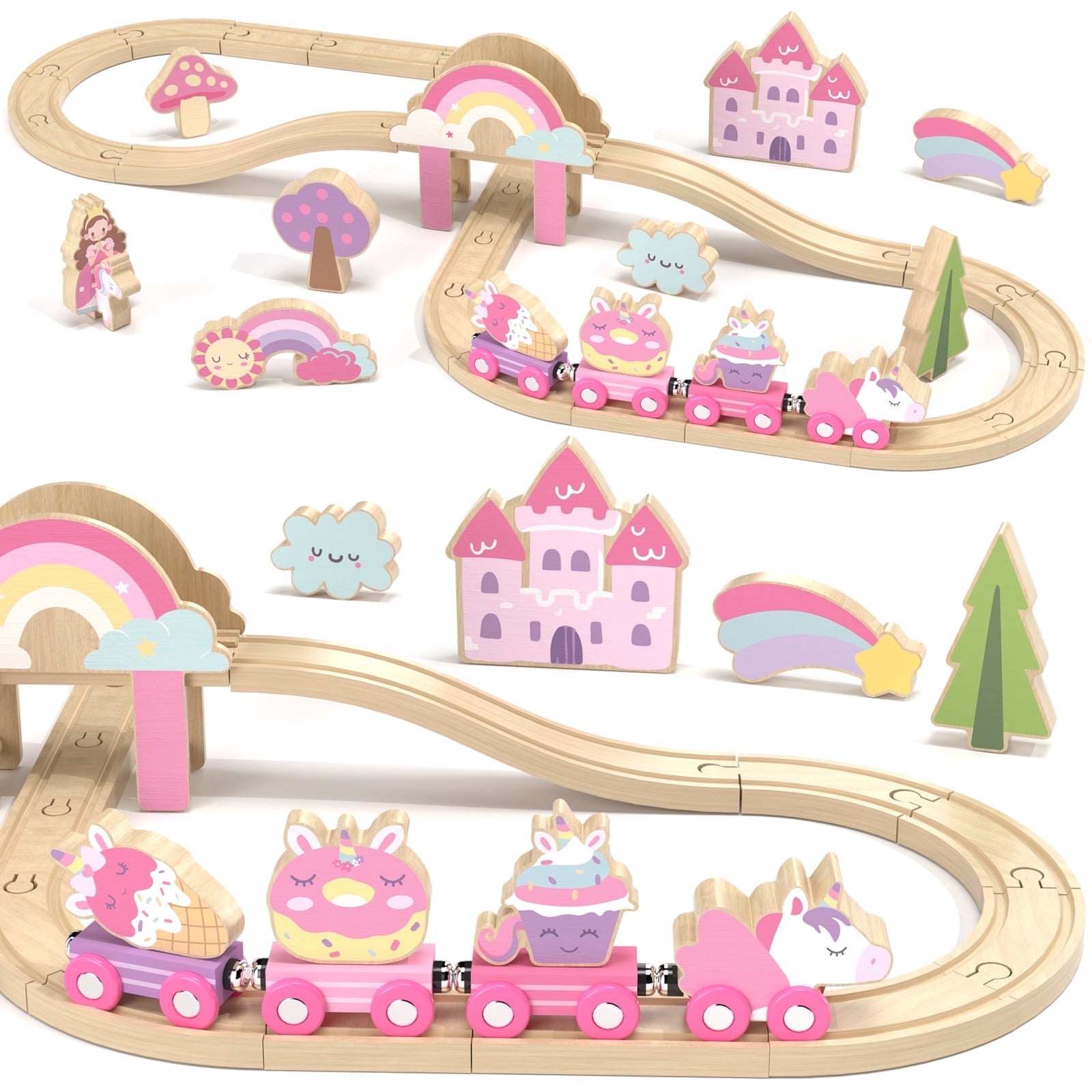 Train Set, Wooden Train Set for Kids, Train Toys for Toddlers, Toy ...