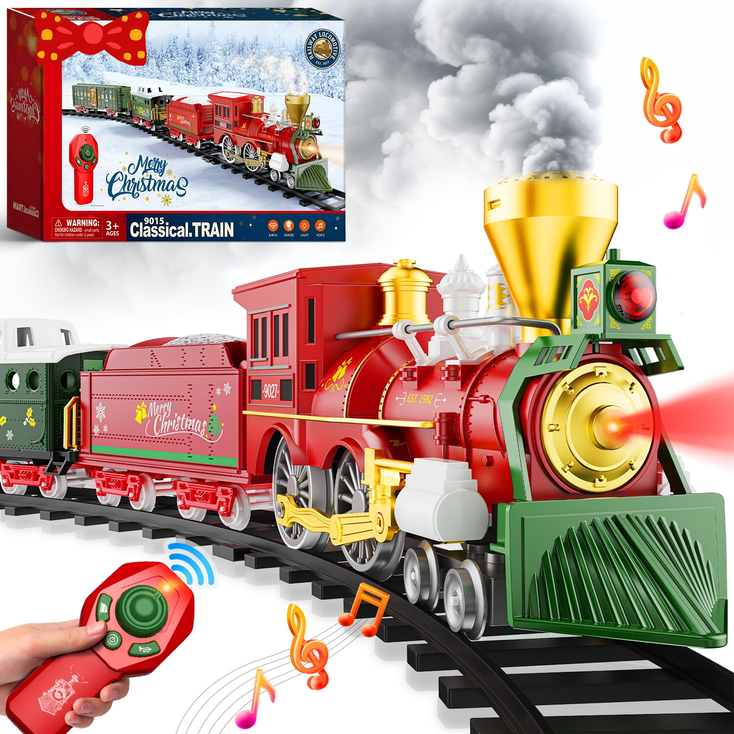 HopeRock Christmas Train Toy Set, Train Toys for Boys with Smokes ...