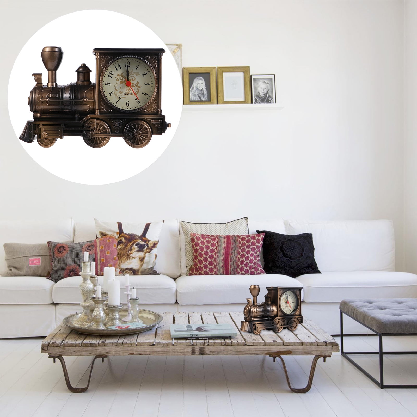 SEWCHICS Bedside Alarm Clock Train Alarm Clock Golden Plastic 1Pcs ...