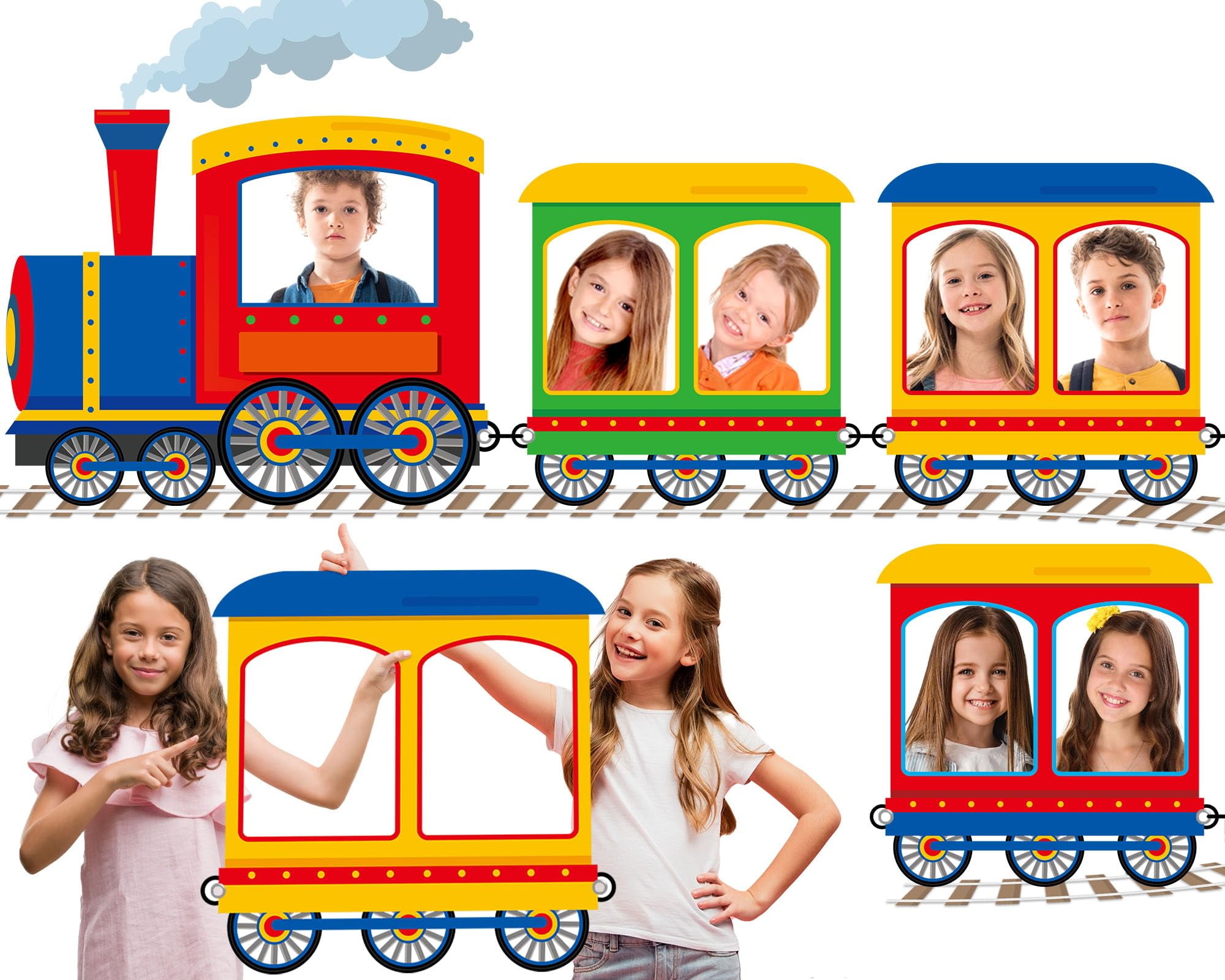 Train Shaped Photo AJH3 Prop Selfie Frame Party Decor Steam Train Photo ...
