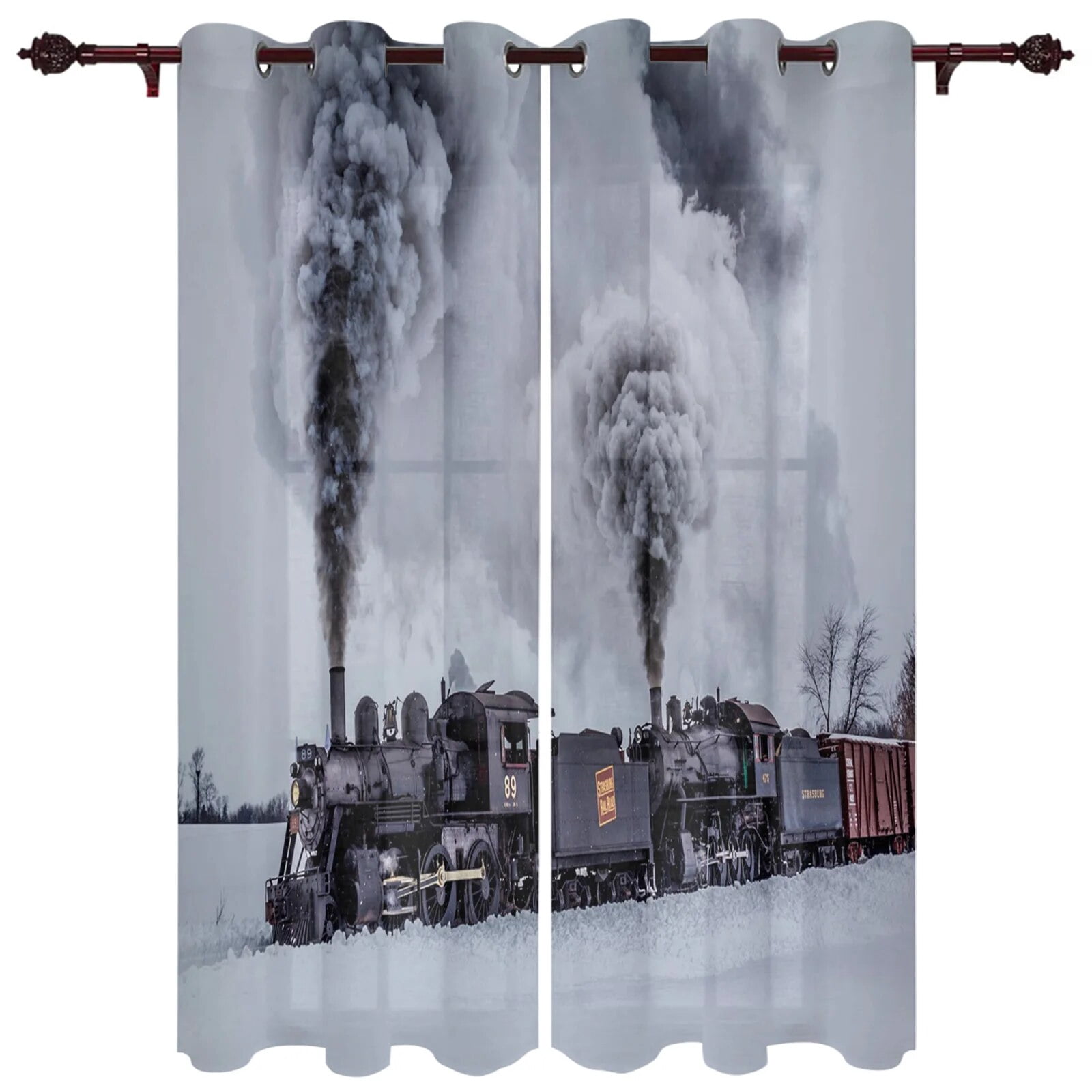 Train Smoke Snow Winter Outdoor Curtain For Garden Patio Curtains ...