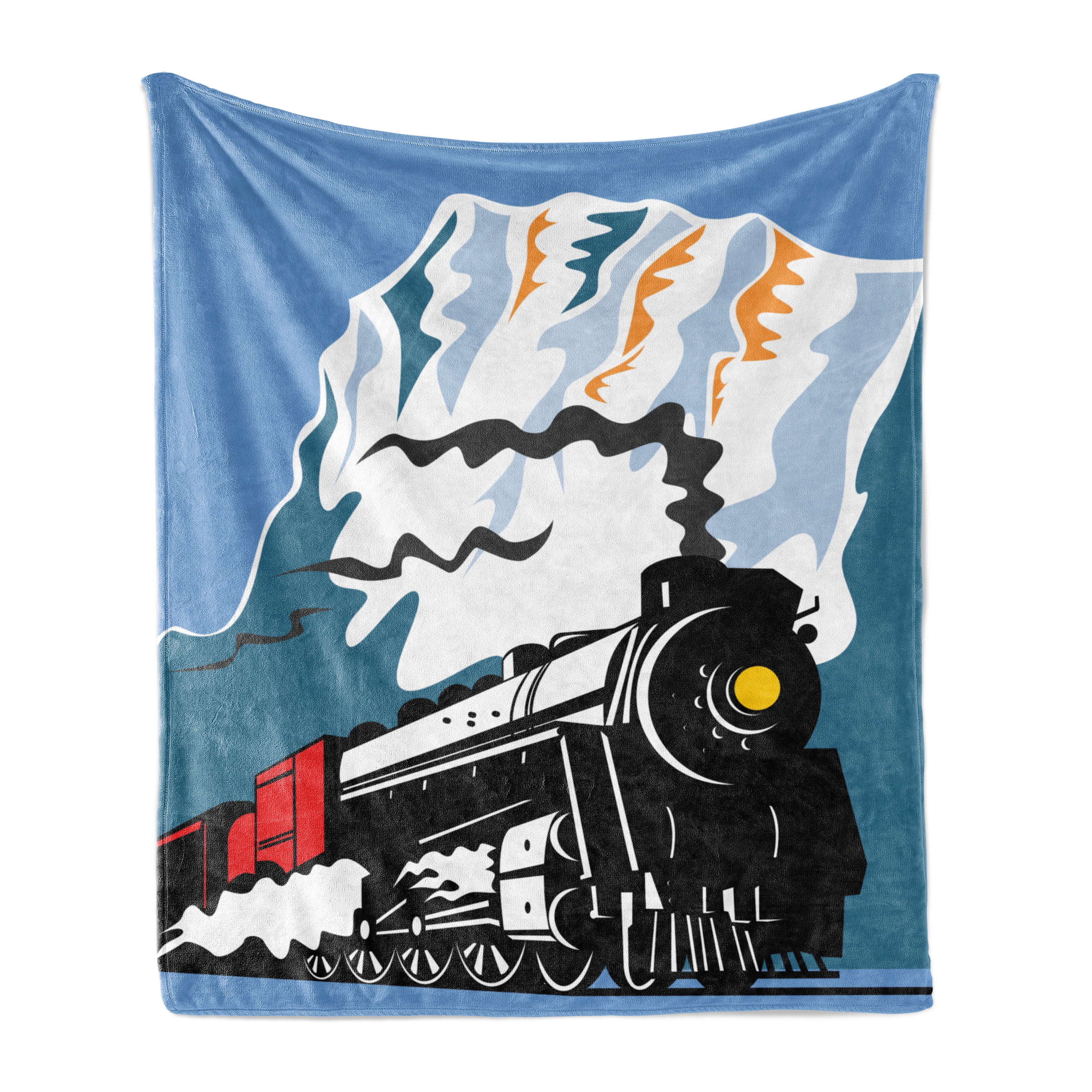Train Soft Flannel Fleece Blanket, Retro Inspired Illustration of ...