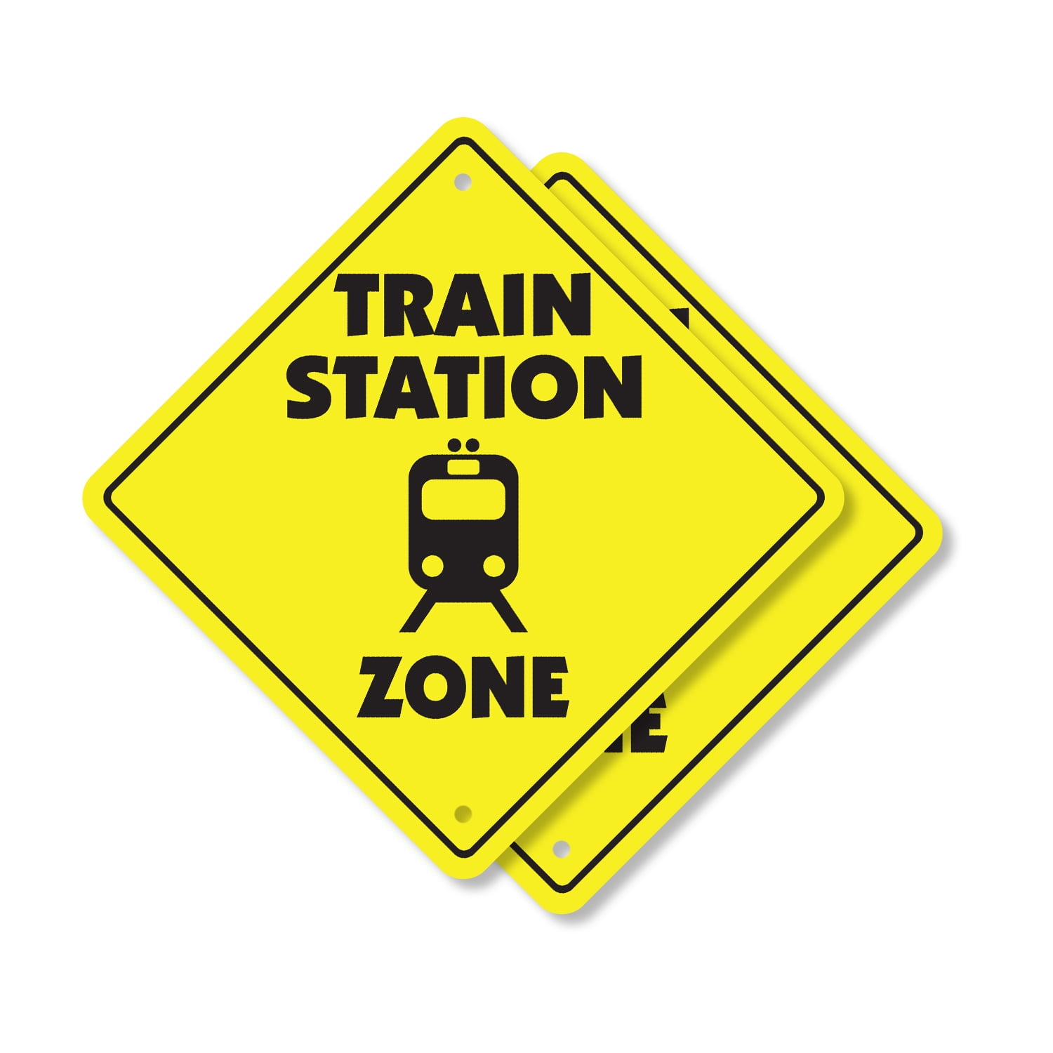 Train Station (2 Pack) Plastic Crossing Sign - 12 Inch X 12 Inch Xing Sign Gift Travel Railway ...