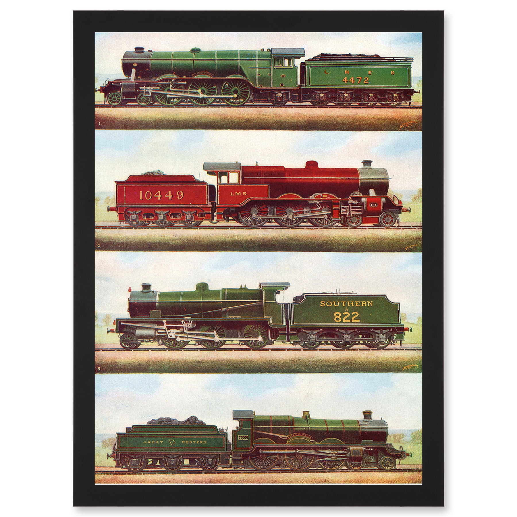 Train Steam Engine Railway Locomotive A4 Artwork Framed Wall Art Print ...