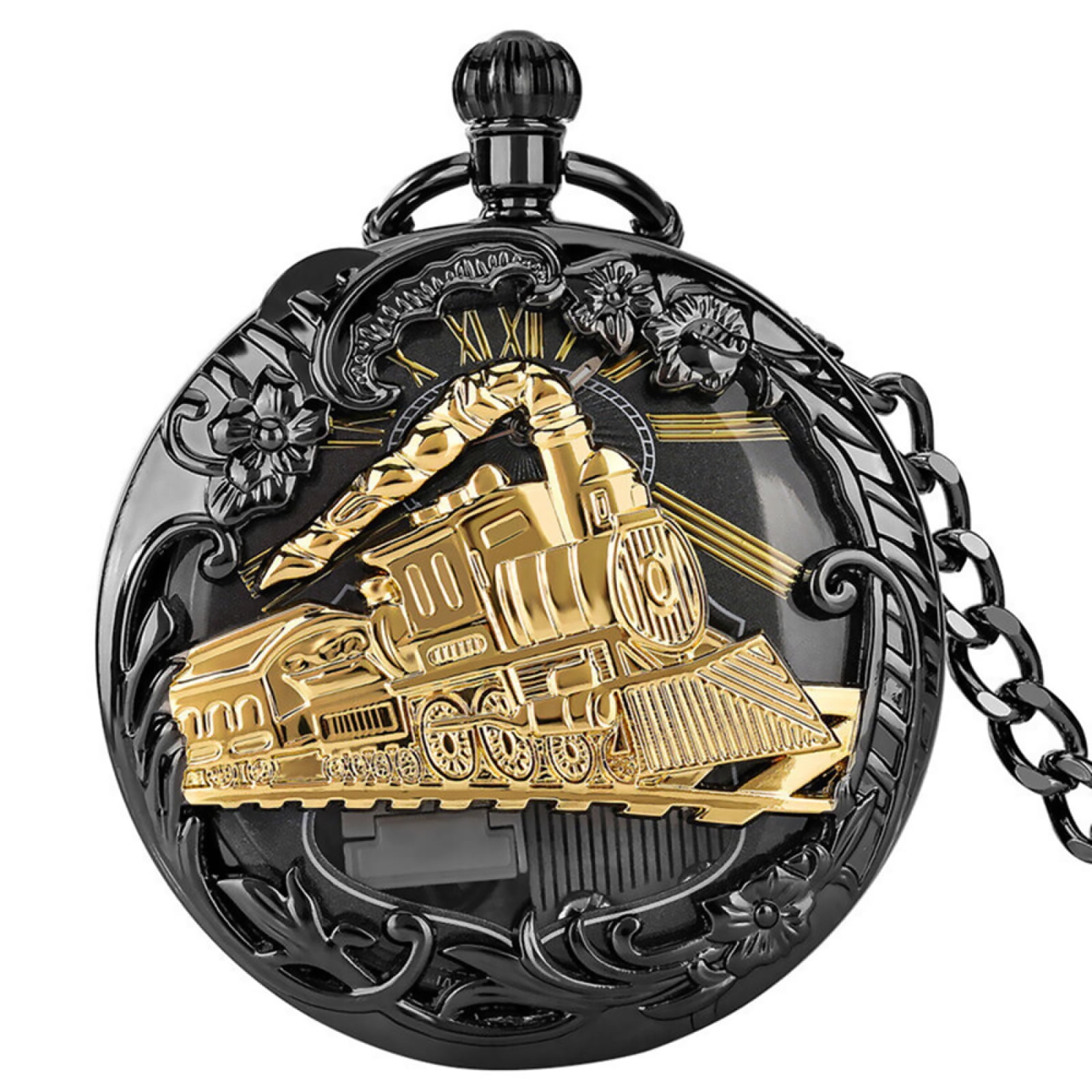 Train Steampunk Pocket Watch, Quartz Musical Movement Pocket Watch ...