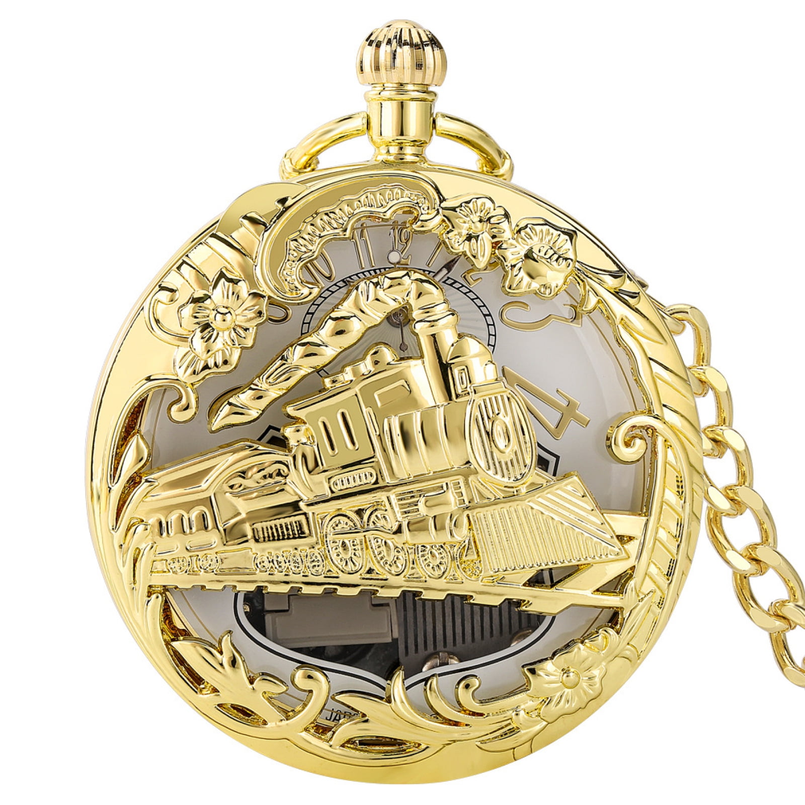 Train Steampunk Pocket Watch, Quartz Musical Movement Pocket Watch ...