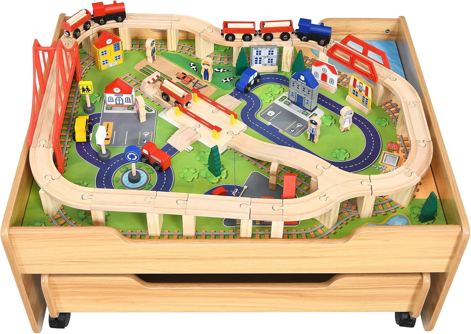 Train Table, Kids Play Table w/100 Multicolor Pieces, Storage Drawer ...
