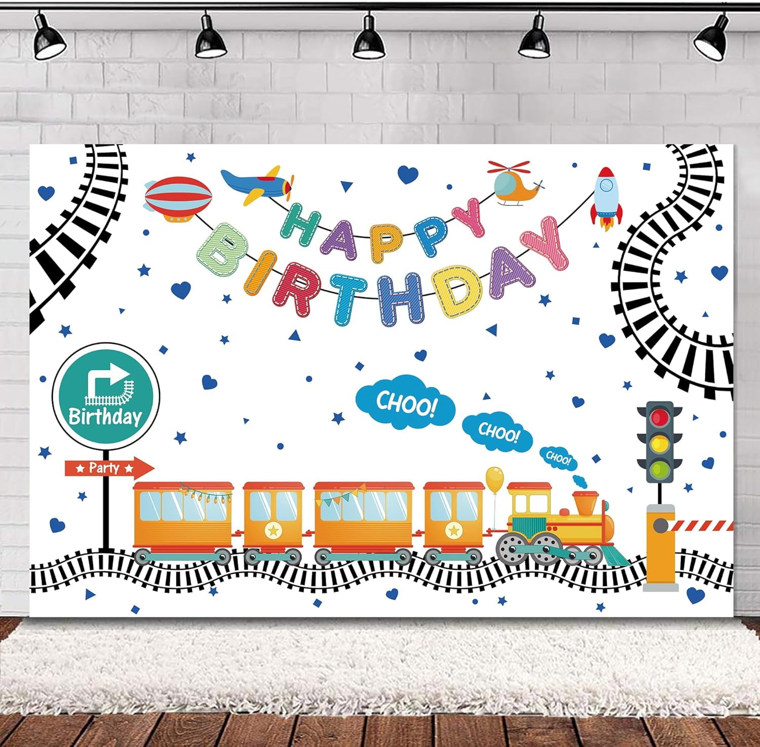 Train Theme Happy Birthday Backdrop Kids Boys Cartoon Cute Railroad ...