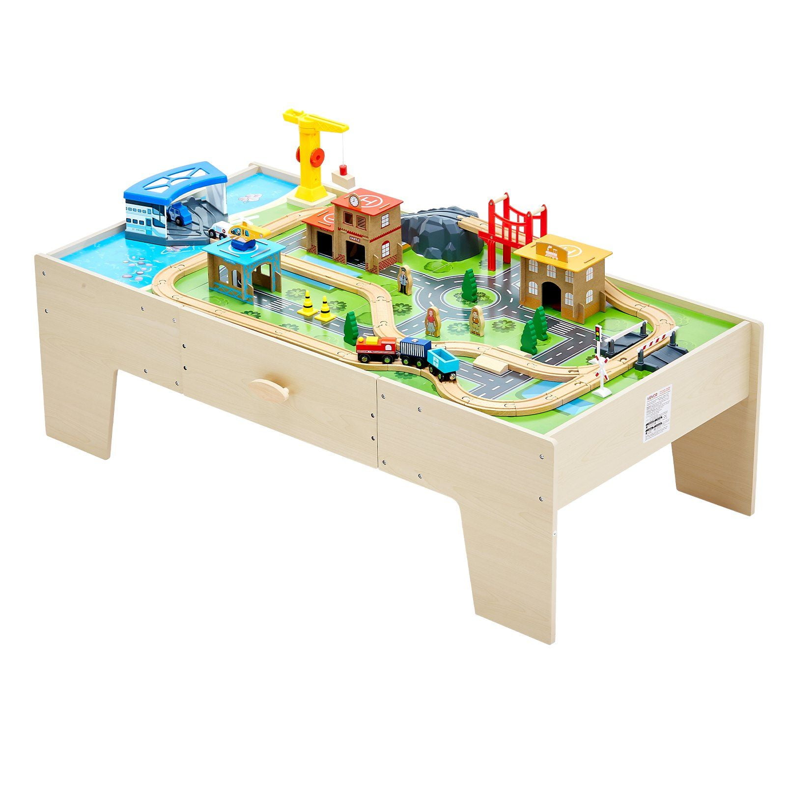 Train-Themed Kids Activity Table - 62 Wooden Pieces & Storage Drawer ...