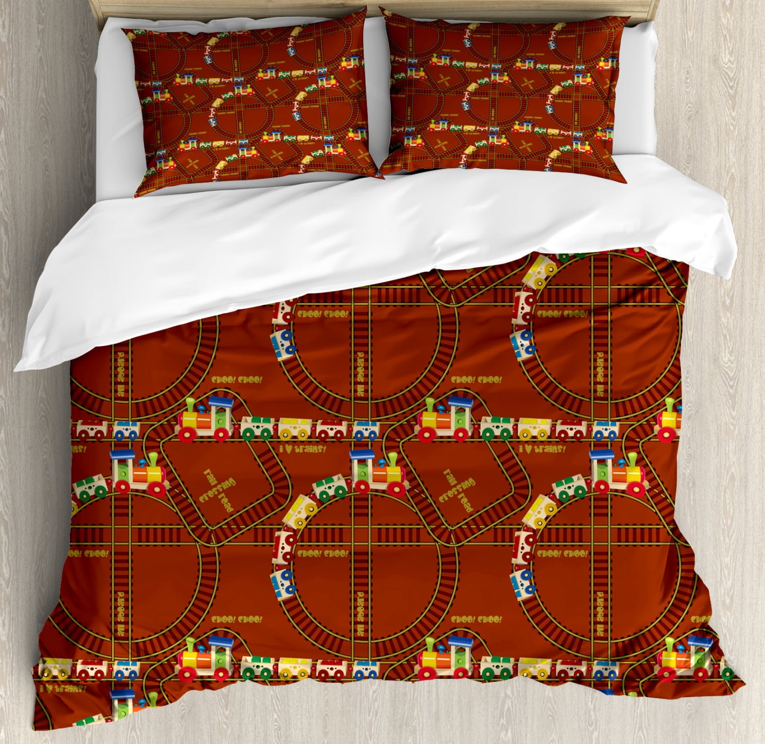 Train Track Duvet Cover Set Queen Size, Nursery Themed Cartoon Design ...