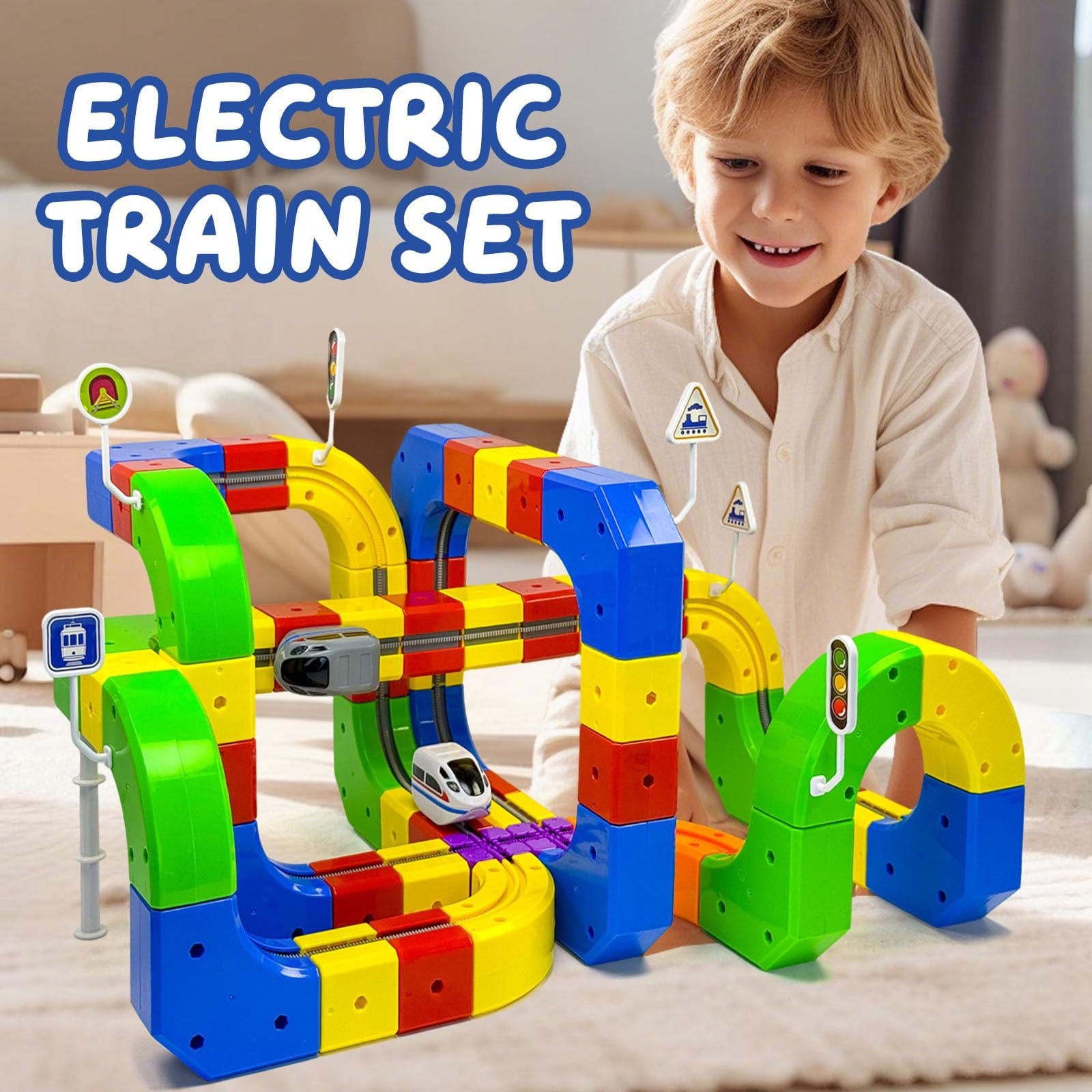 Train Track Fusion Set, 123 Pieces Anti-Gravity Electric Train Set with ...