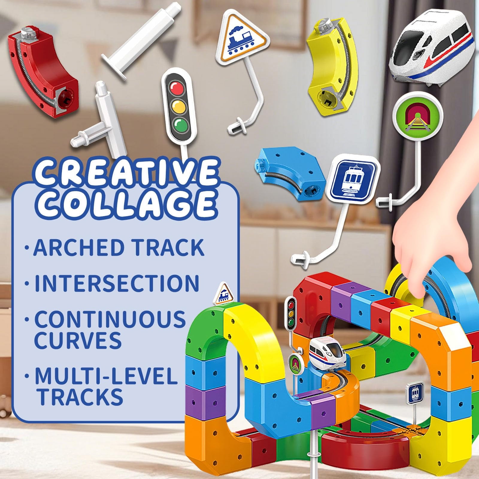 Train Track Fusion Set, 123pcs Click Rail Track Toy with Moving Train ...