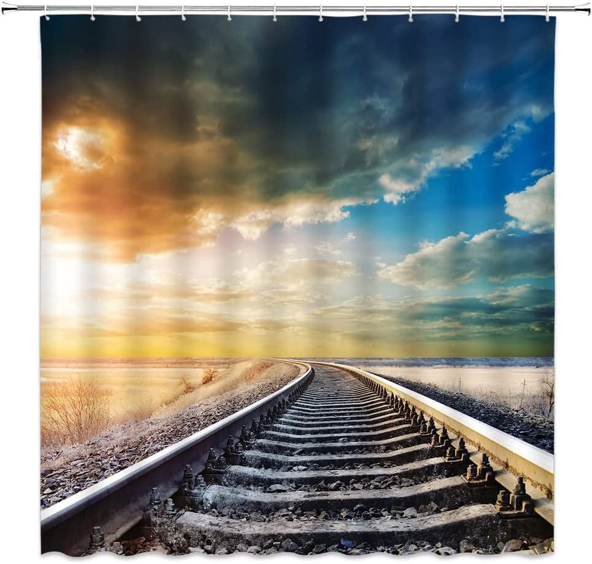 Train Track Railway Shower Curtain Horizon Wilderness Nature Scenery ...