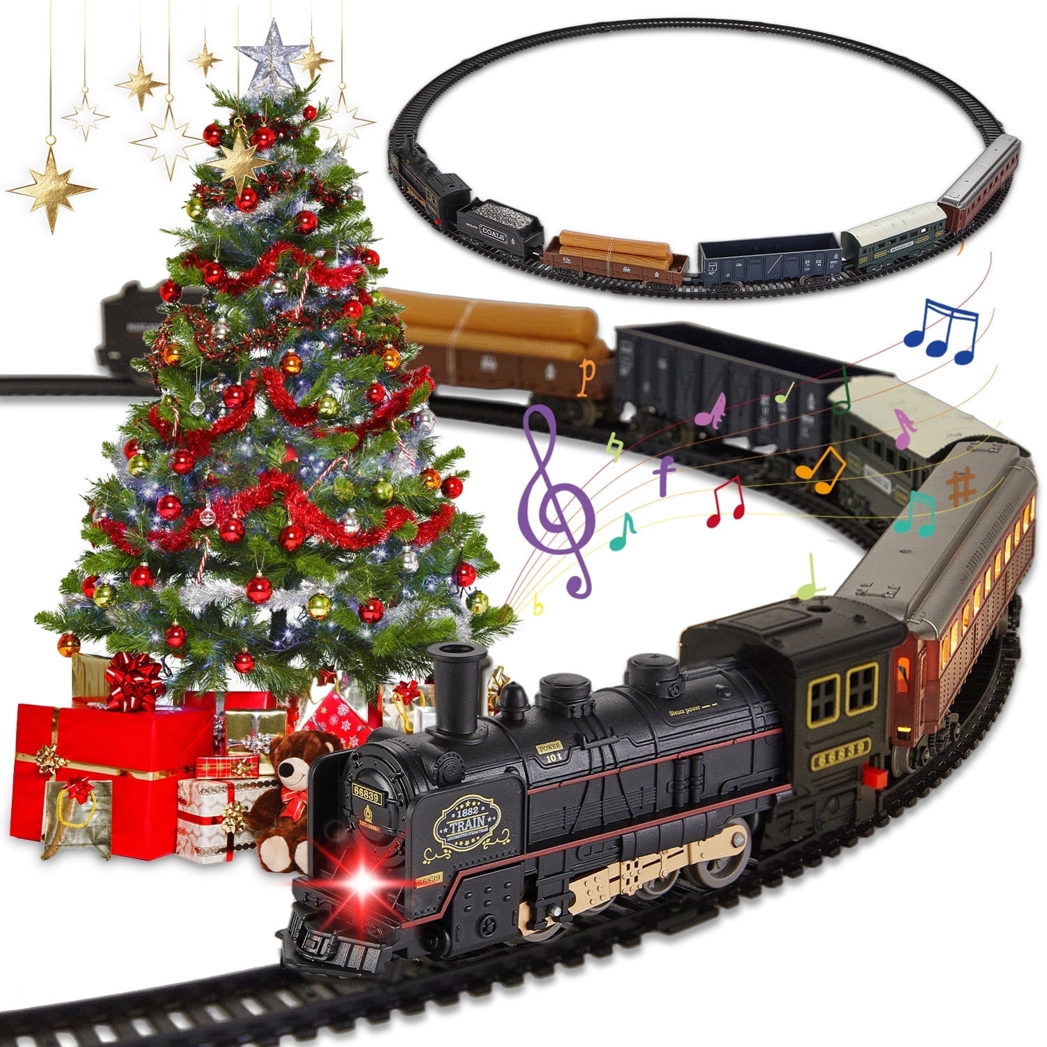 Petbank Train Set for Kids, Electric Train Toys with 5 Cars, Music ...