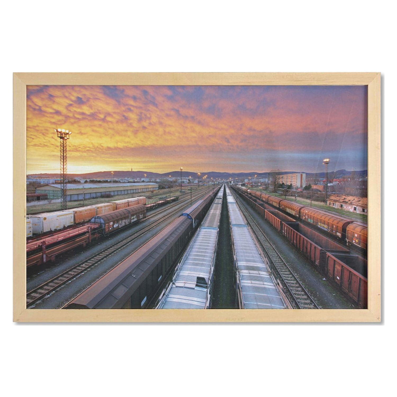 Train Track Wall Art with Frame, Cargo Railroad Industry Themed Photo ...