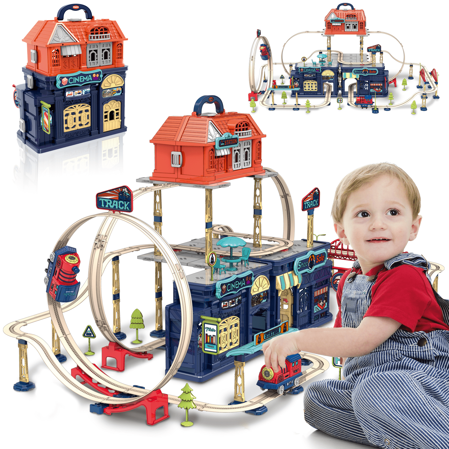 Train Tracks Toy, Track Car Playset Convenience Store Series, Electric ...