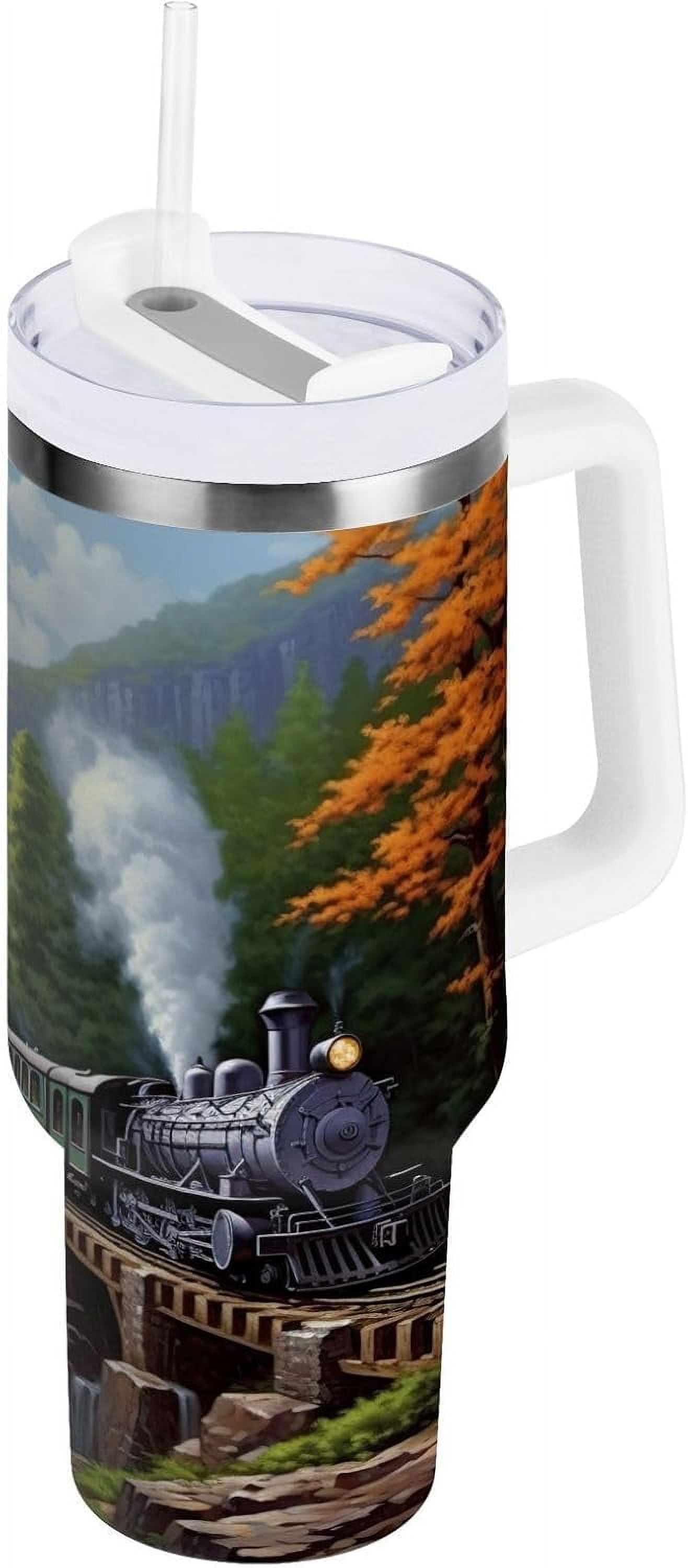 Train & Trees 40oz Tumbler – Stainless Steel Insulated Sports Water ...