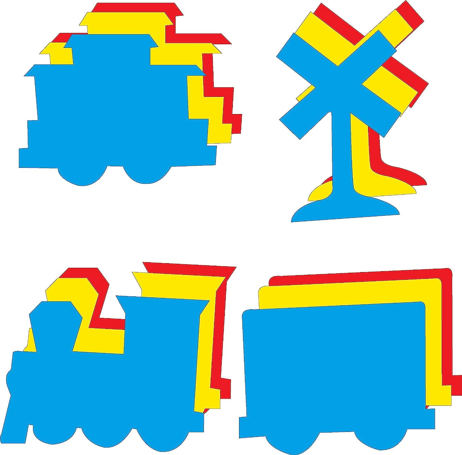 Train Tri-Color Large Creative Cut-Out Set, with Engine, Box Car ...