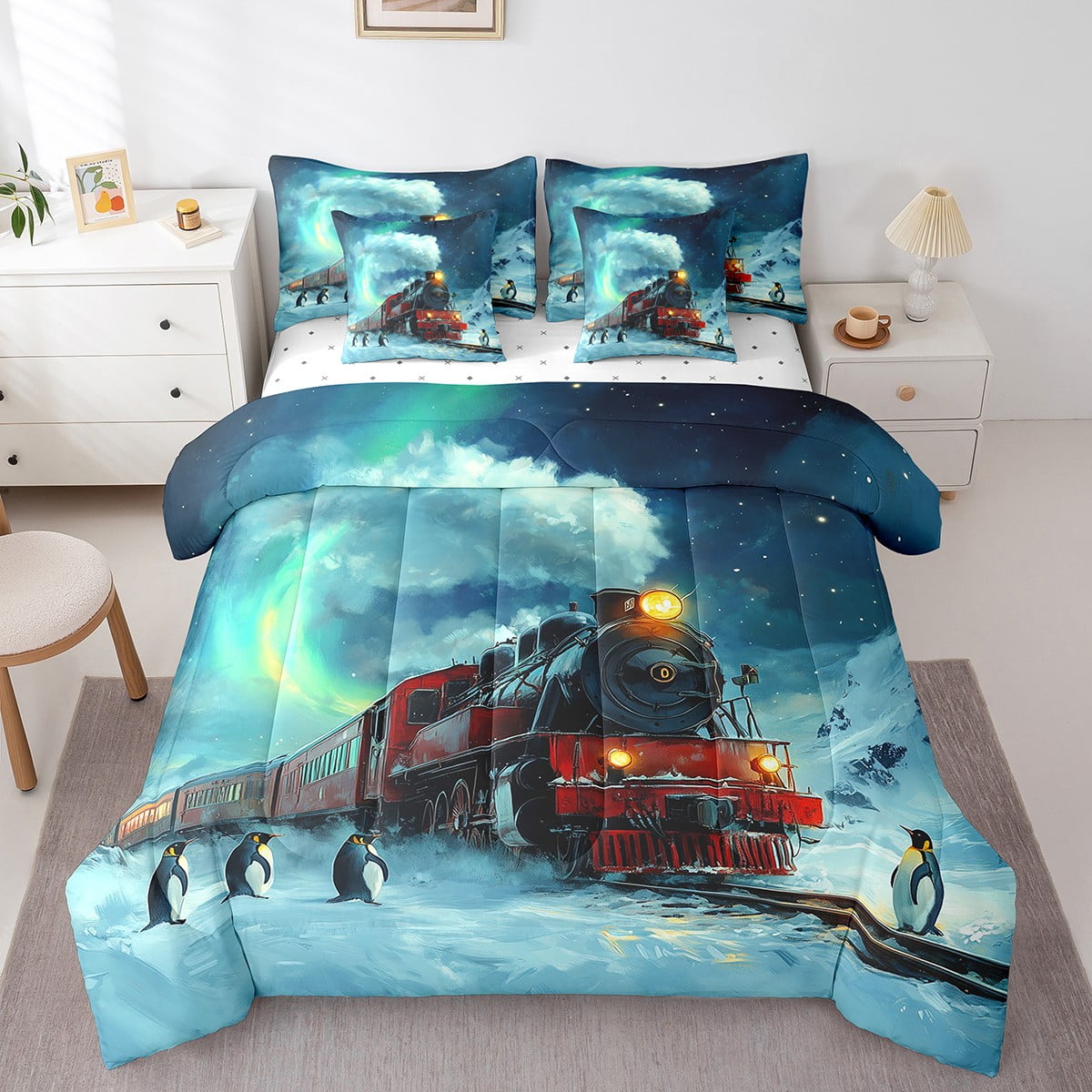 Train Twin 7 Pieces Bedding Set Vintage Steam Engine Comforter Set Men ...