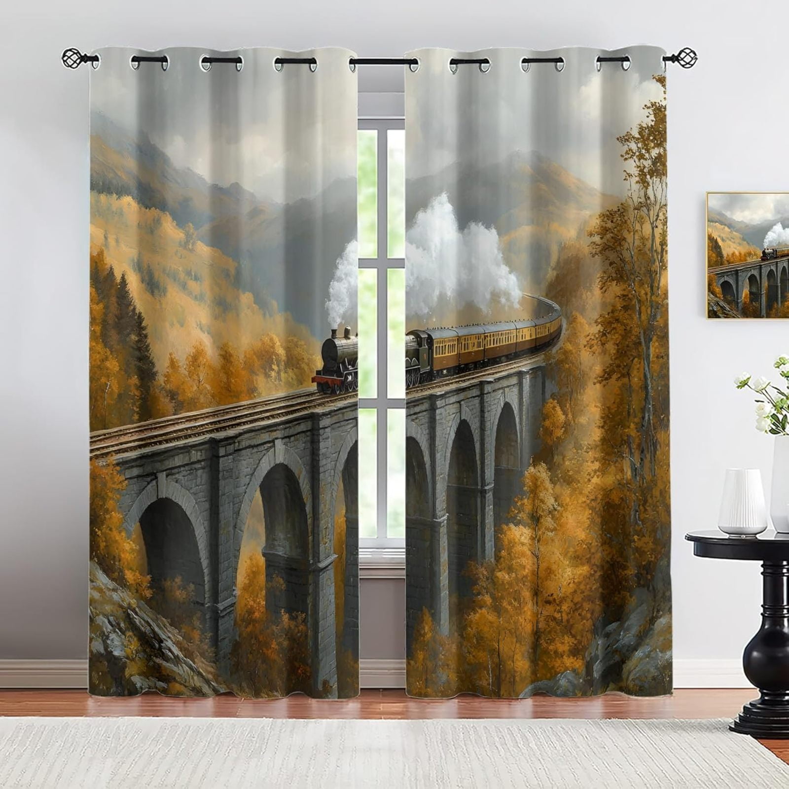 Train Window Curtains Retro Steam Engine Blackout Curtains For Bedroom ...