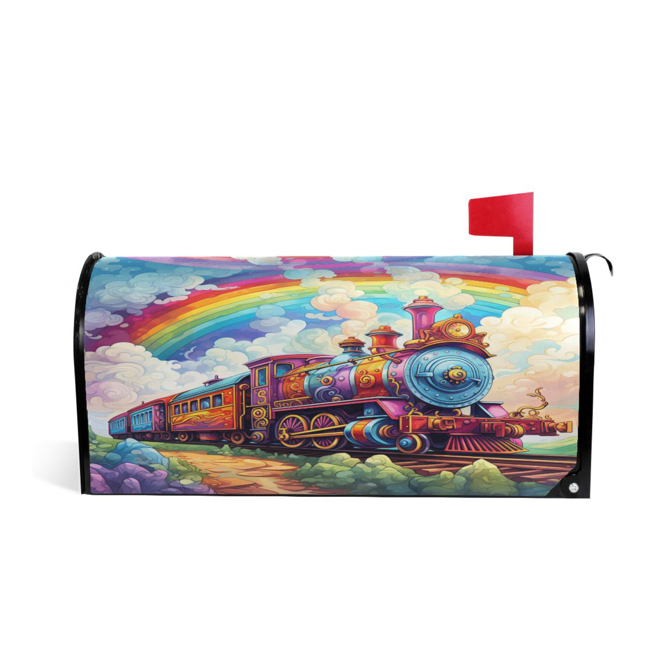 Train and Rainbow Magnetic Mailbox Covers Post Box Wraps Garden Yard ...