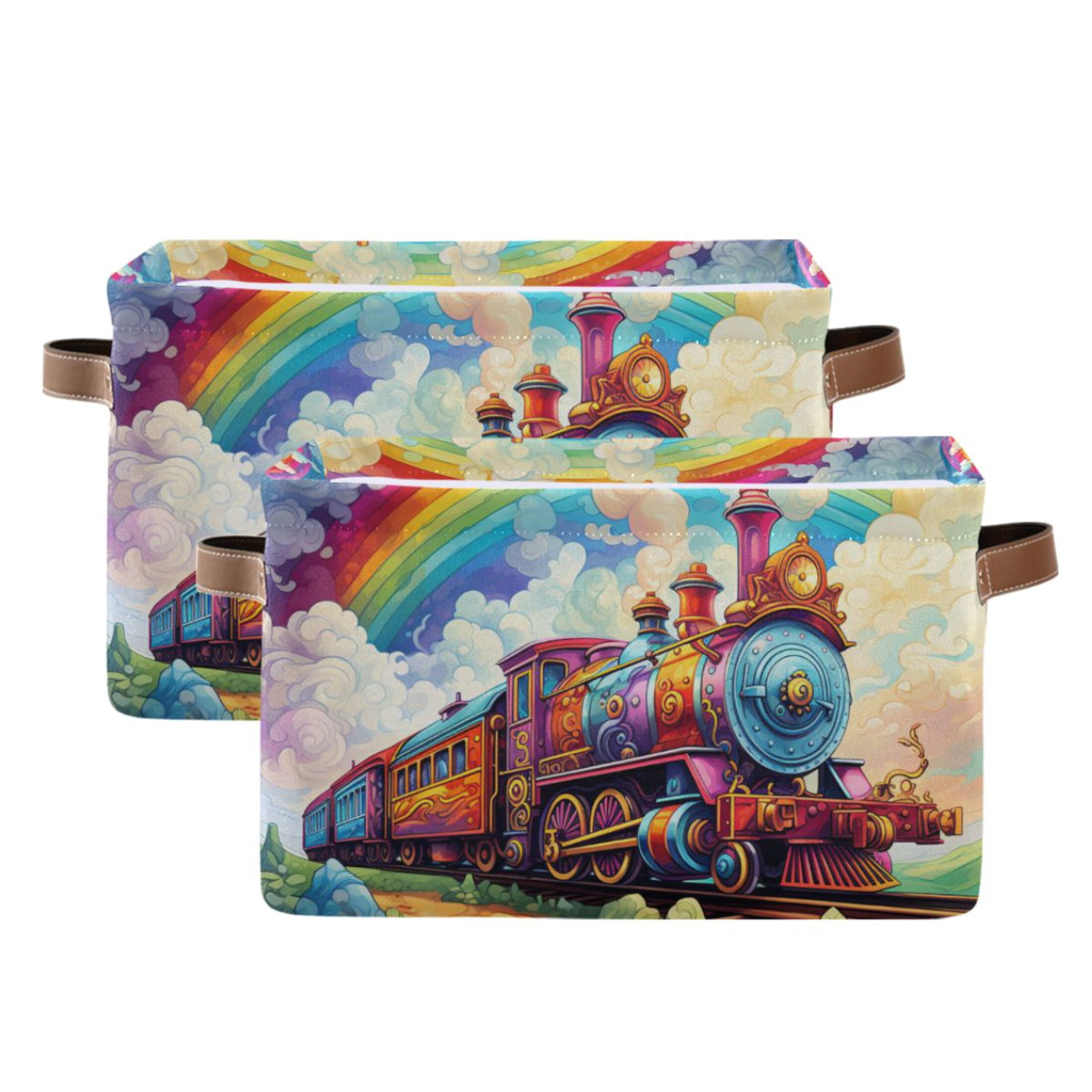 Train and Rainbow Storage Basket Large Bin Laundry Boxes Toys Foldable ...