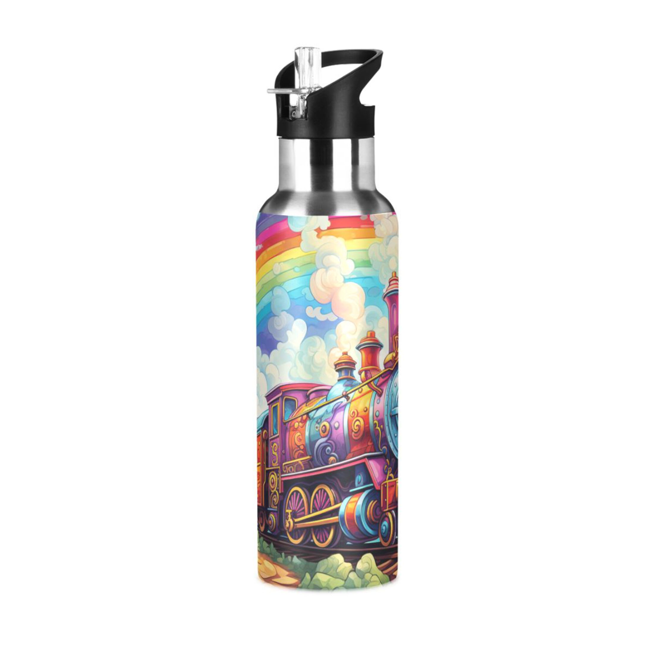 Train and Rainbow Water Bottles Kids Insulated Thermos Stainless Steel ...