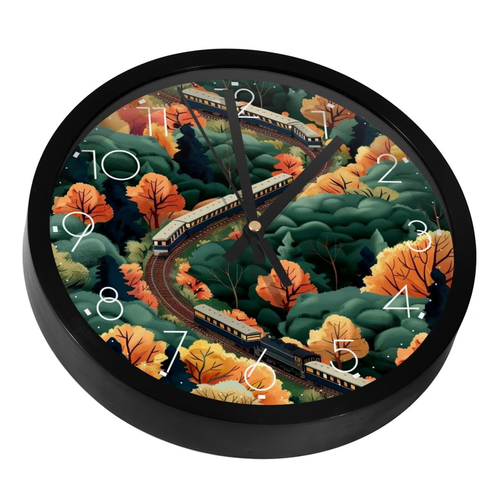 Train on Railway with Lush Tree Silent Wall Clock, Non Ticking Battery ...