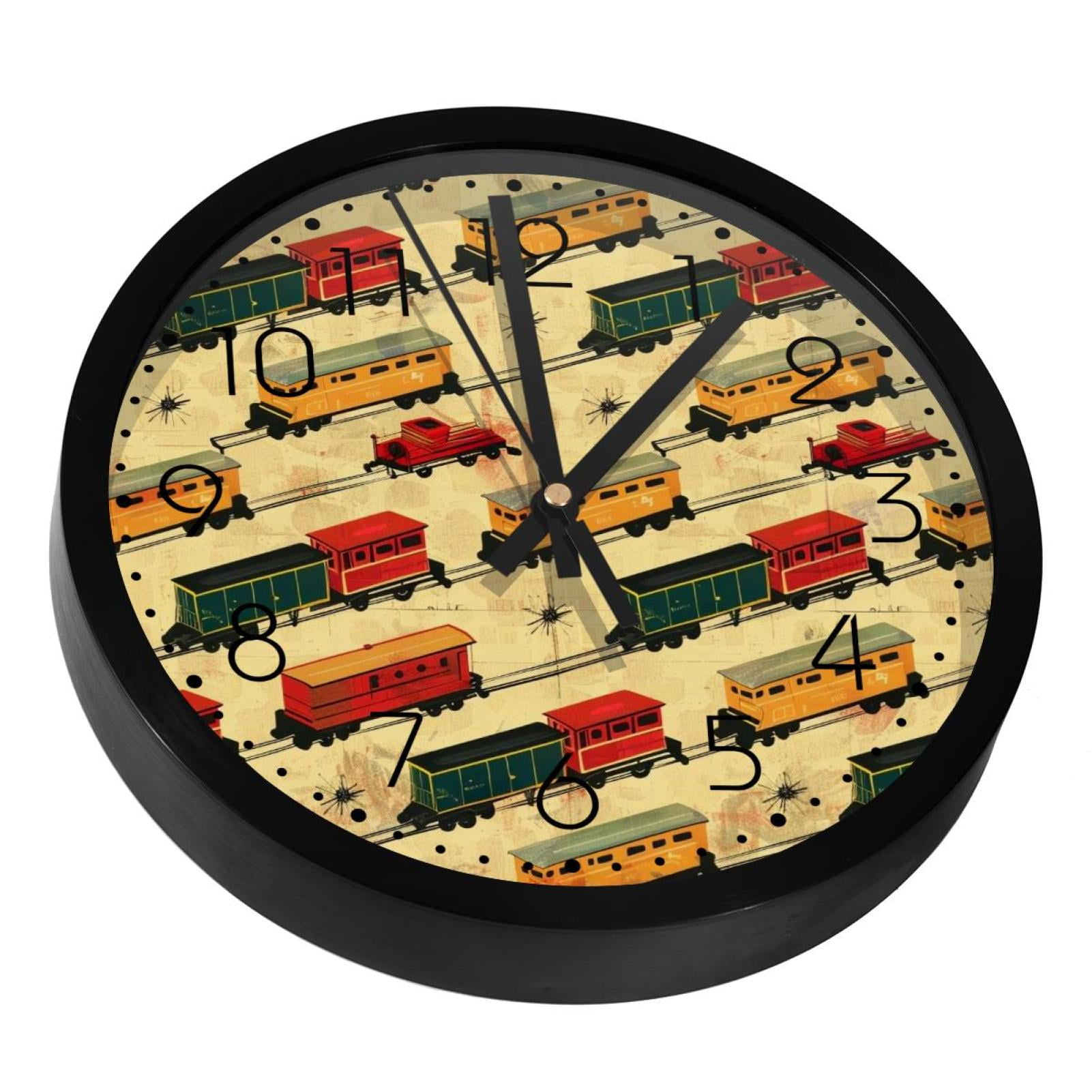 Train on the Road Silent Wall Clock, Non Ticking Battery Operated 9.8 ...