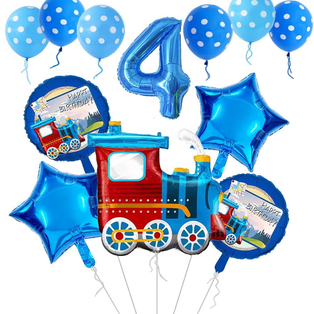 Train transportation aluminum foil balloons, blue steam train stars ...