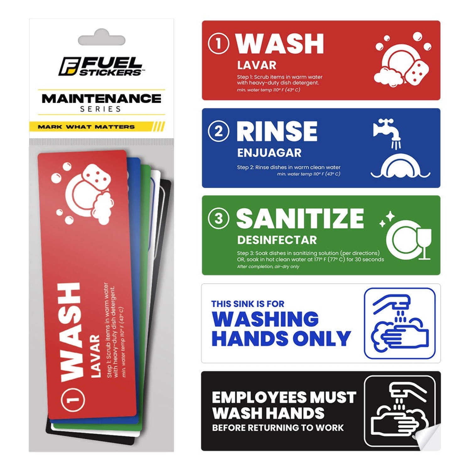 [Training Enhanced] Wash Rinse Sanitize Signs + Hand Wash Only ...