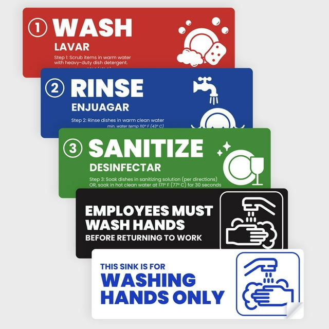 [Training Enhanced] Wash Rinse Sanitize Signs + Hand Wash Only ...