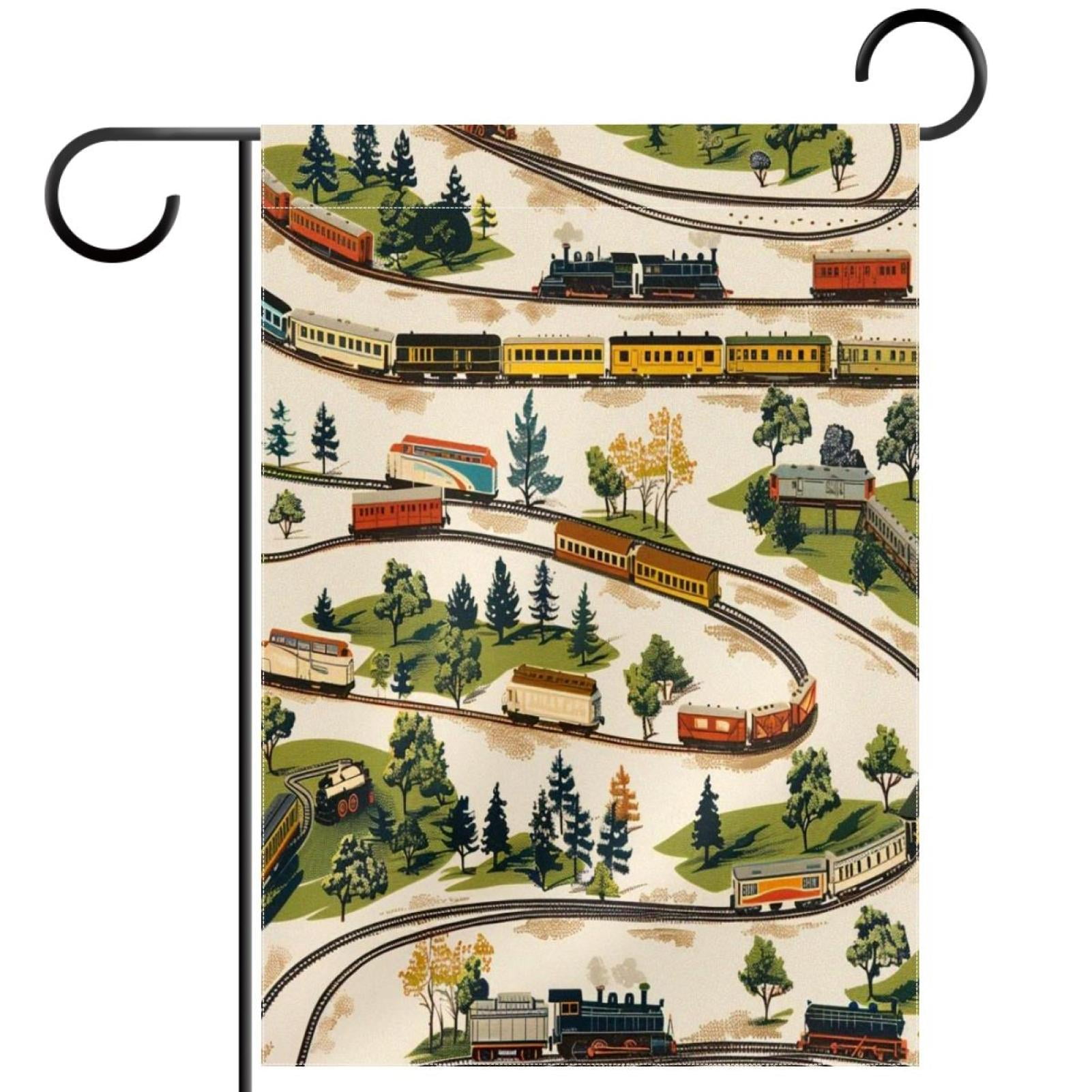 Trains on Countryside Railway Print Art Polyester Garden Flag Banner 12 ...