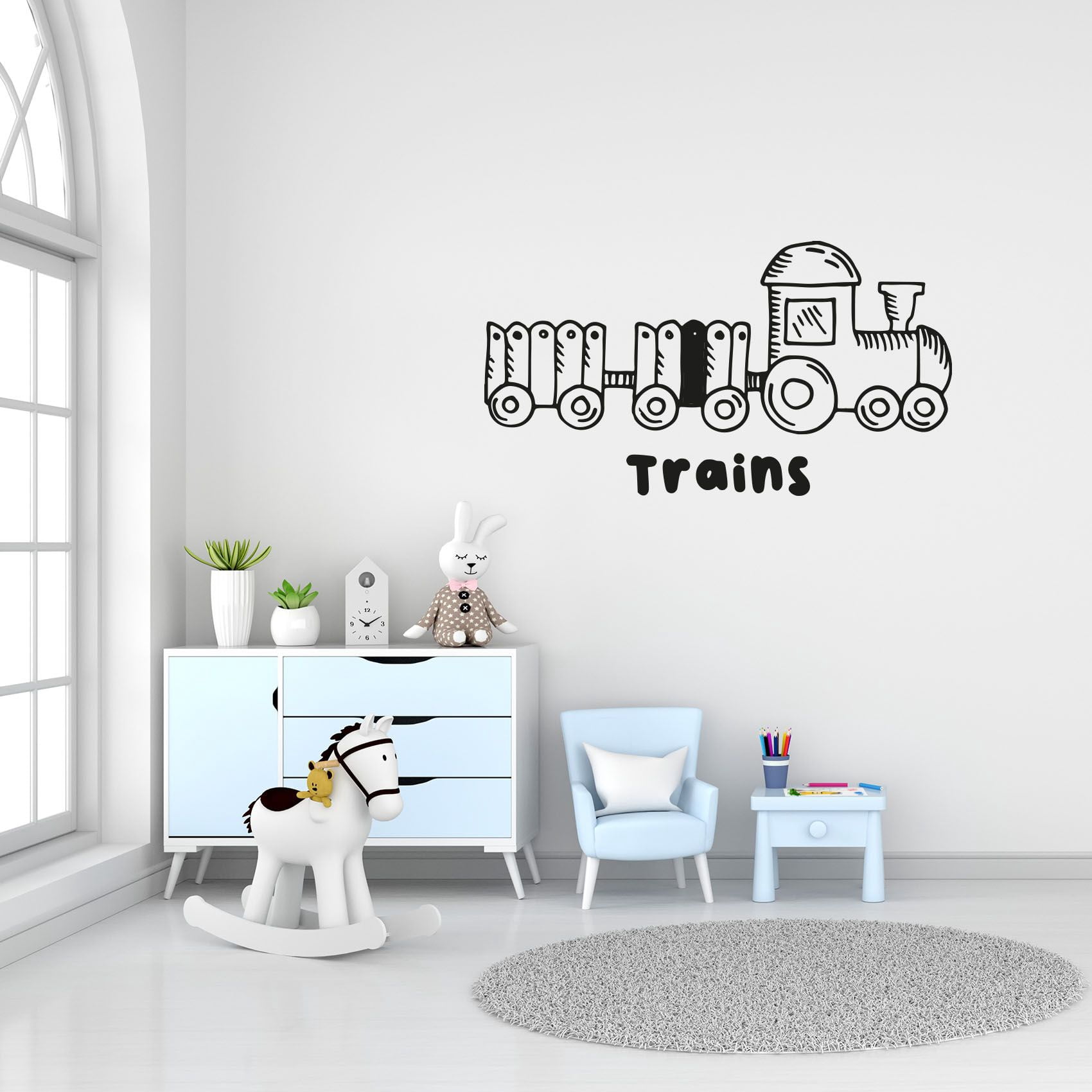 Trains Cute Rain Drawing Kids Room Train Decor Cute Train Drawing Vinyl ...