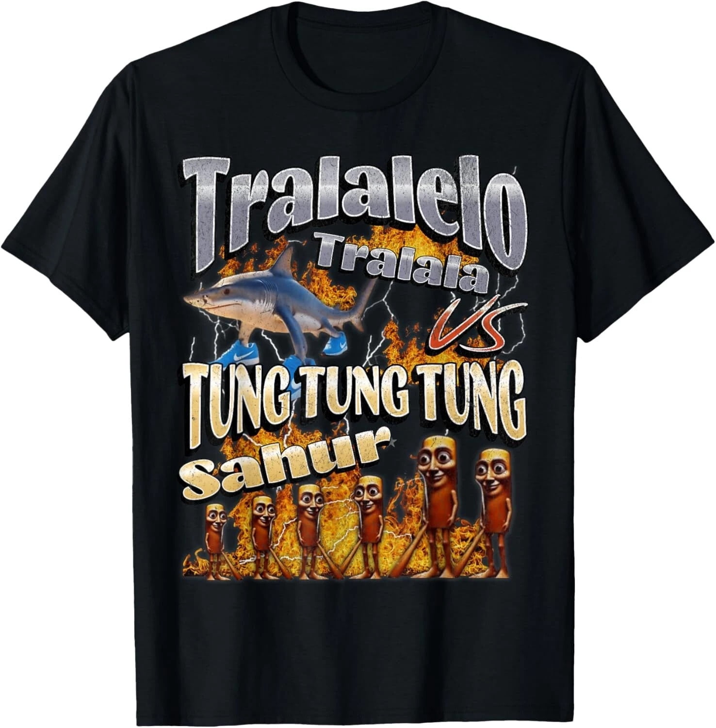 Tralalelo VS Tung Sahur Funny Italian Brainrot Meme Graphic T-Shirt ...