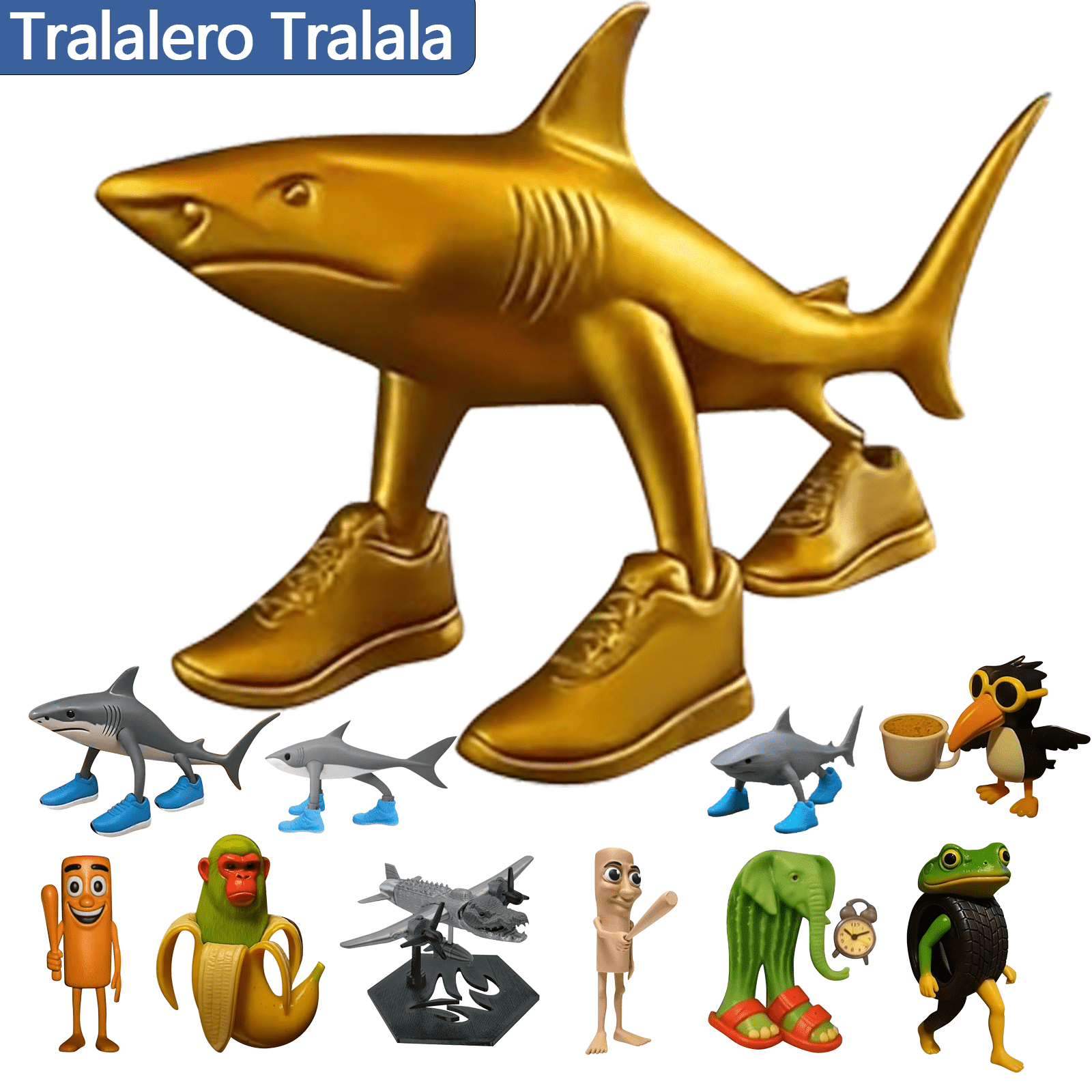 Tralalero Tralala 6 Inch Italian Brainrot Action Figures Golden Shark Figurine Boneca Ambalabu ...