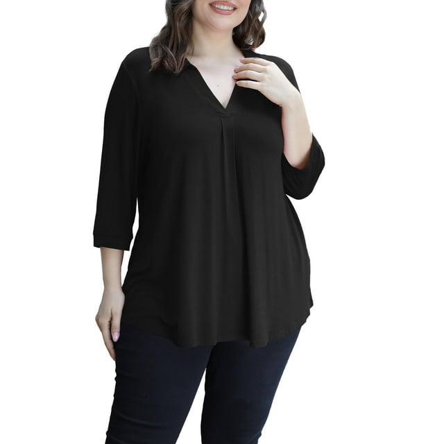 Traleubie Women's Plus Size Shirts 3/4 Sleeve Floral Print Blouses V ...