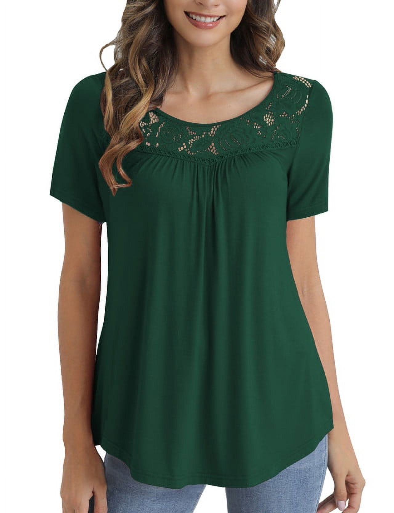Traleubie Women's Plus Size Short Sleeve Lace Pleated Tunic Tops ...