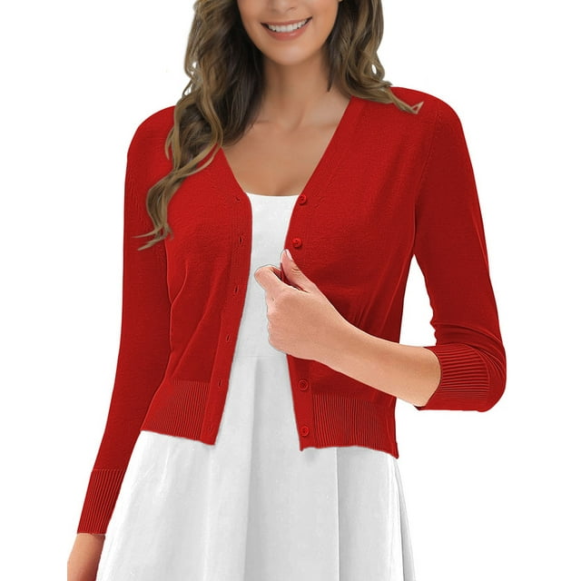 Traleubie Womens Sweaters Cardigan V Neck Button Down Open Front Shrug