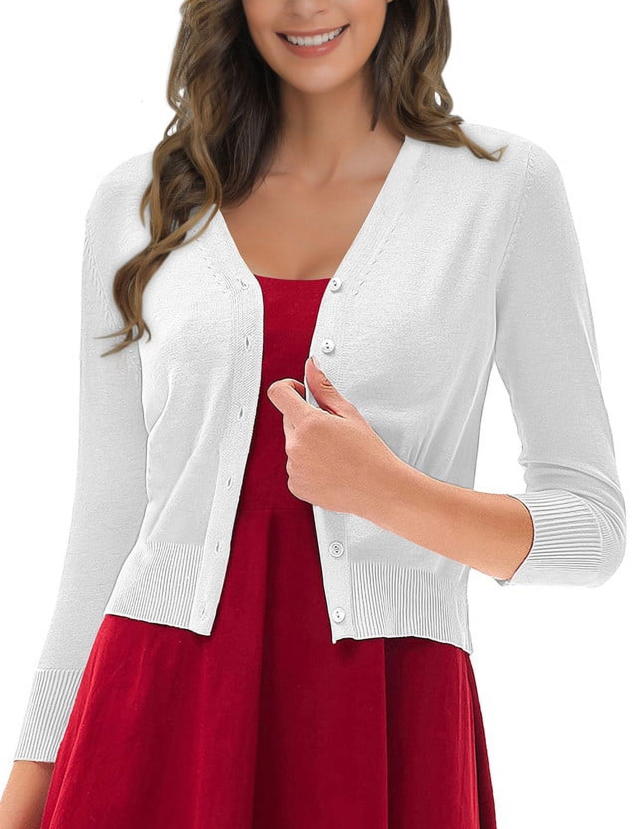 Traleubie Women's V-neck Button Down White Cardigan Sweater, Open Front ...