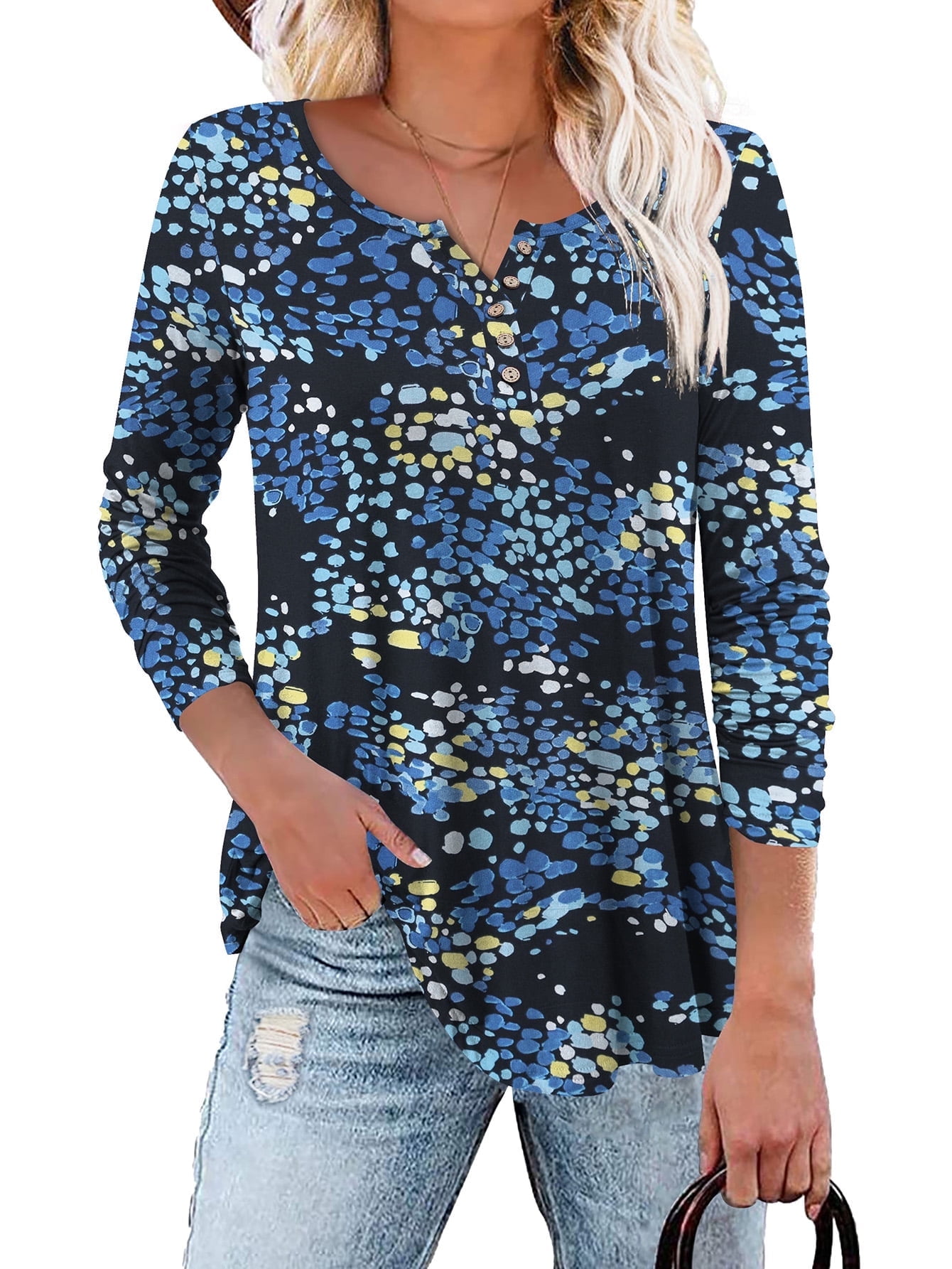Traleubie Womens Plus Size Tunic Tops Wrap Shirts New Spring Autumn ...
