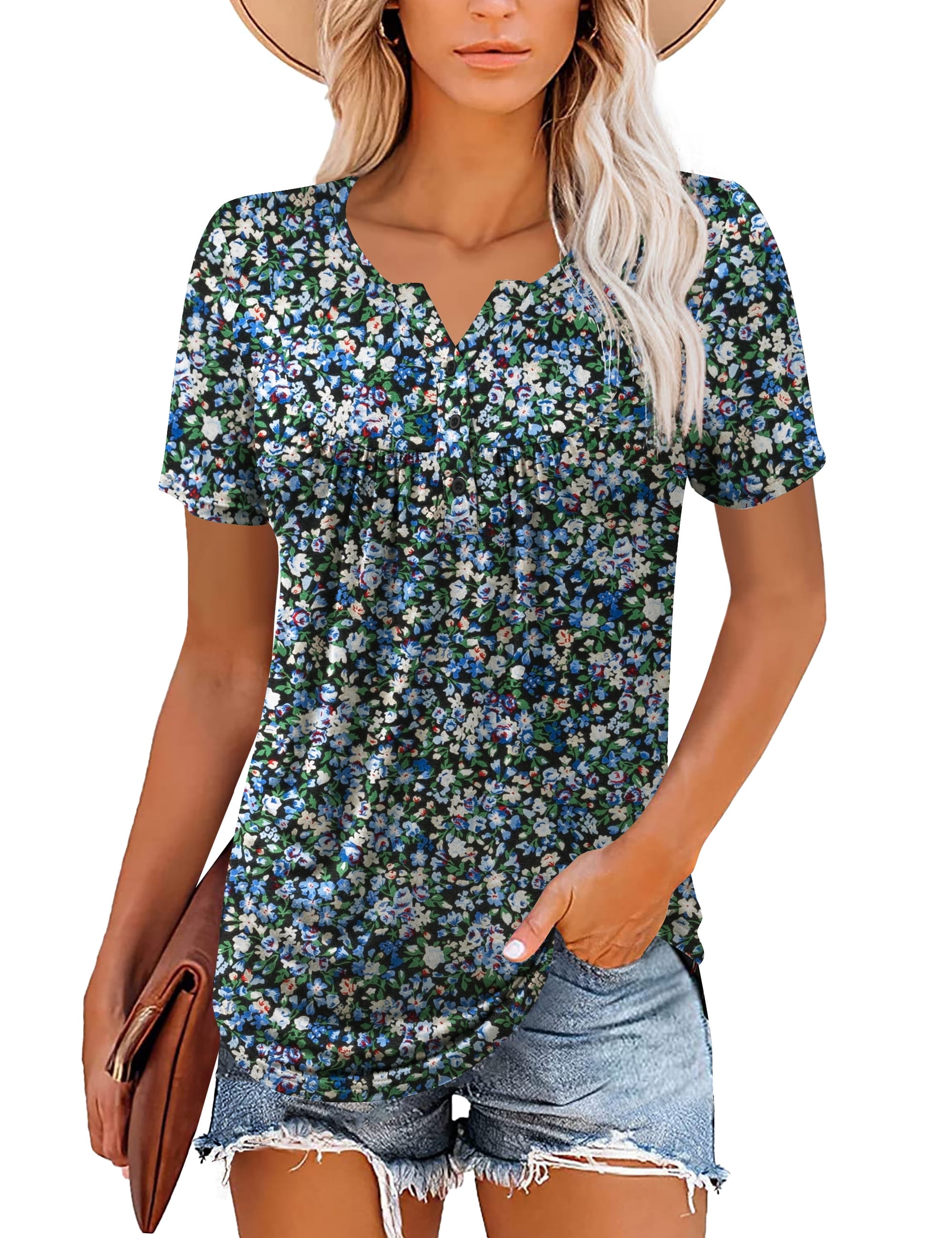 Traleubie Womens Plus Size Tunic Tops Short Sleeve Casual Floral Henley Shirts L-4XL - Walmart.com