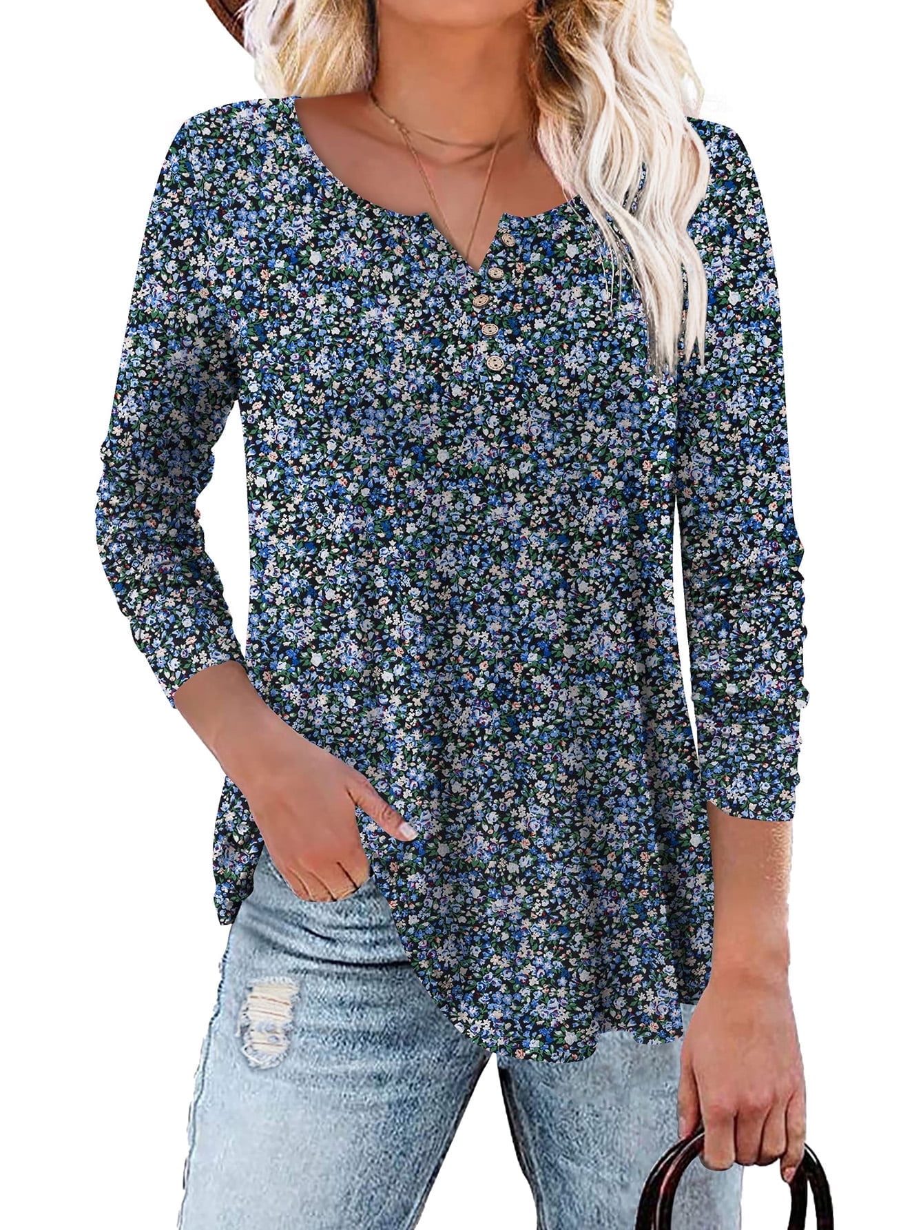 Traleubie Womens Plus Size Tunic Tops Wrap Shirts New Spring Autumn ...