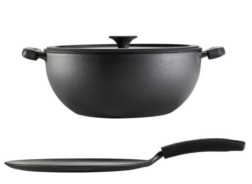Tramontina 3-piece Cast Iron 7-quart Deep Kadai & Flat Tawa Cookware ...