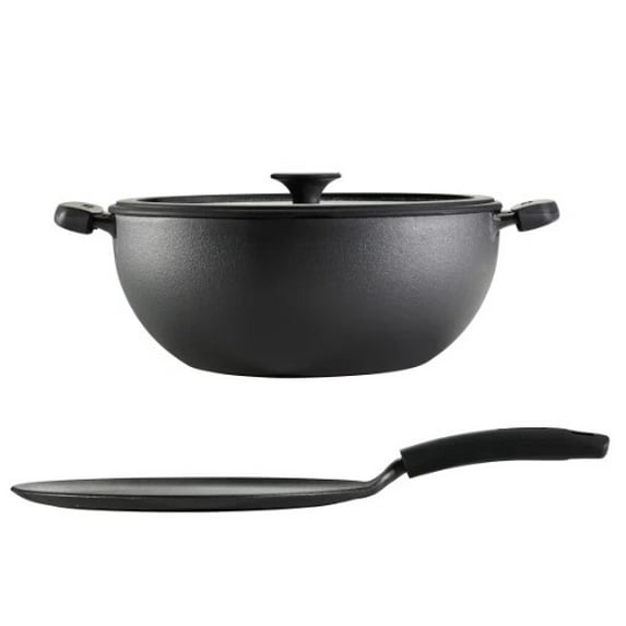 Tramontina 3-piece Cast Iron 7-quart Deep Kadai & Flat Tawa Cookware ...